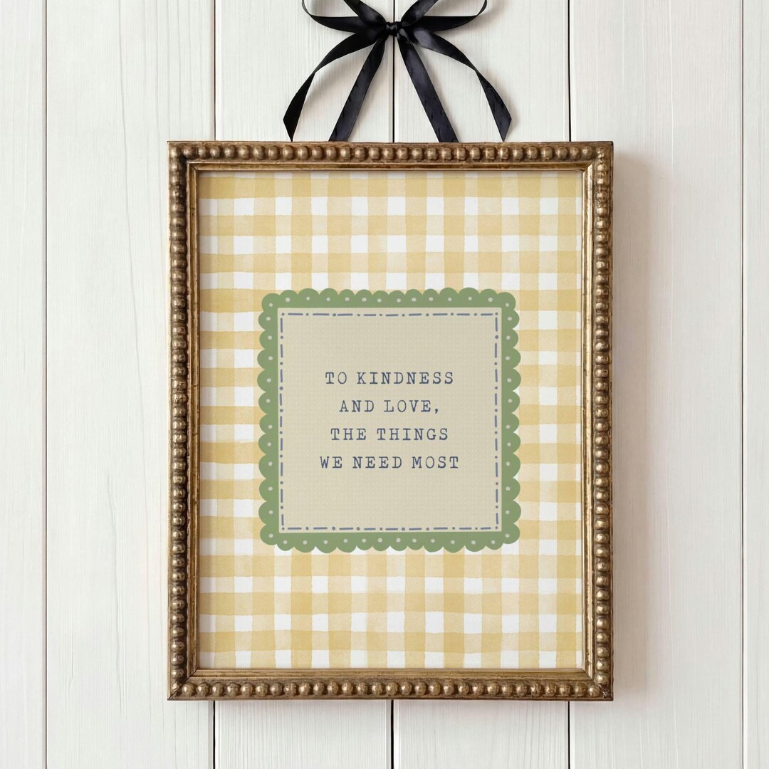 To Kindness and Love Print, Yellow Gingham Wall Art, Nursery Decor ...