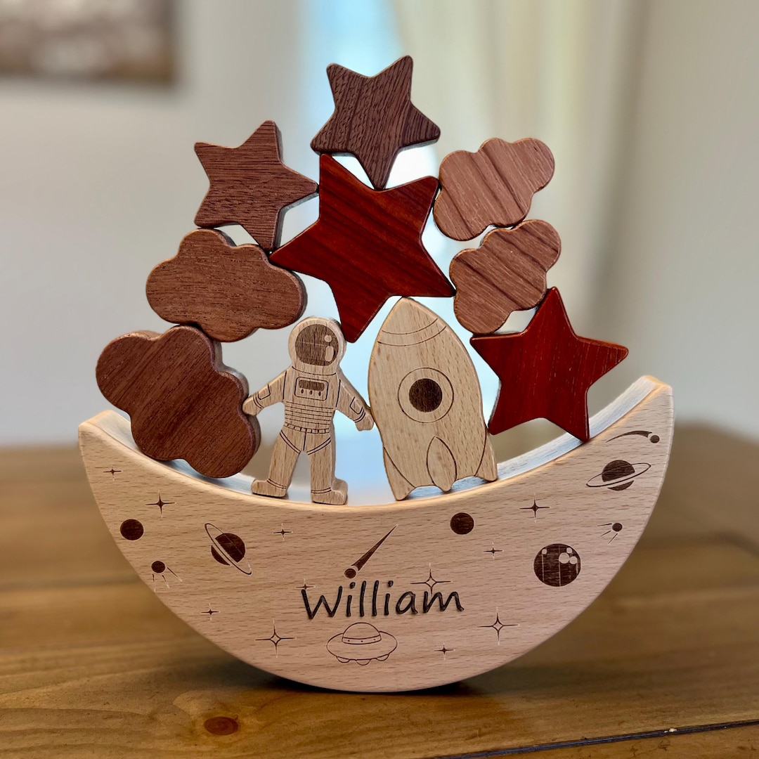 Personalized Montessori Wooden Moon Balance-stacking Toy for Toddlers ...
