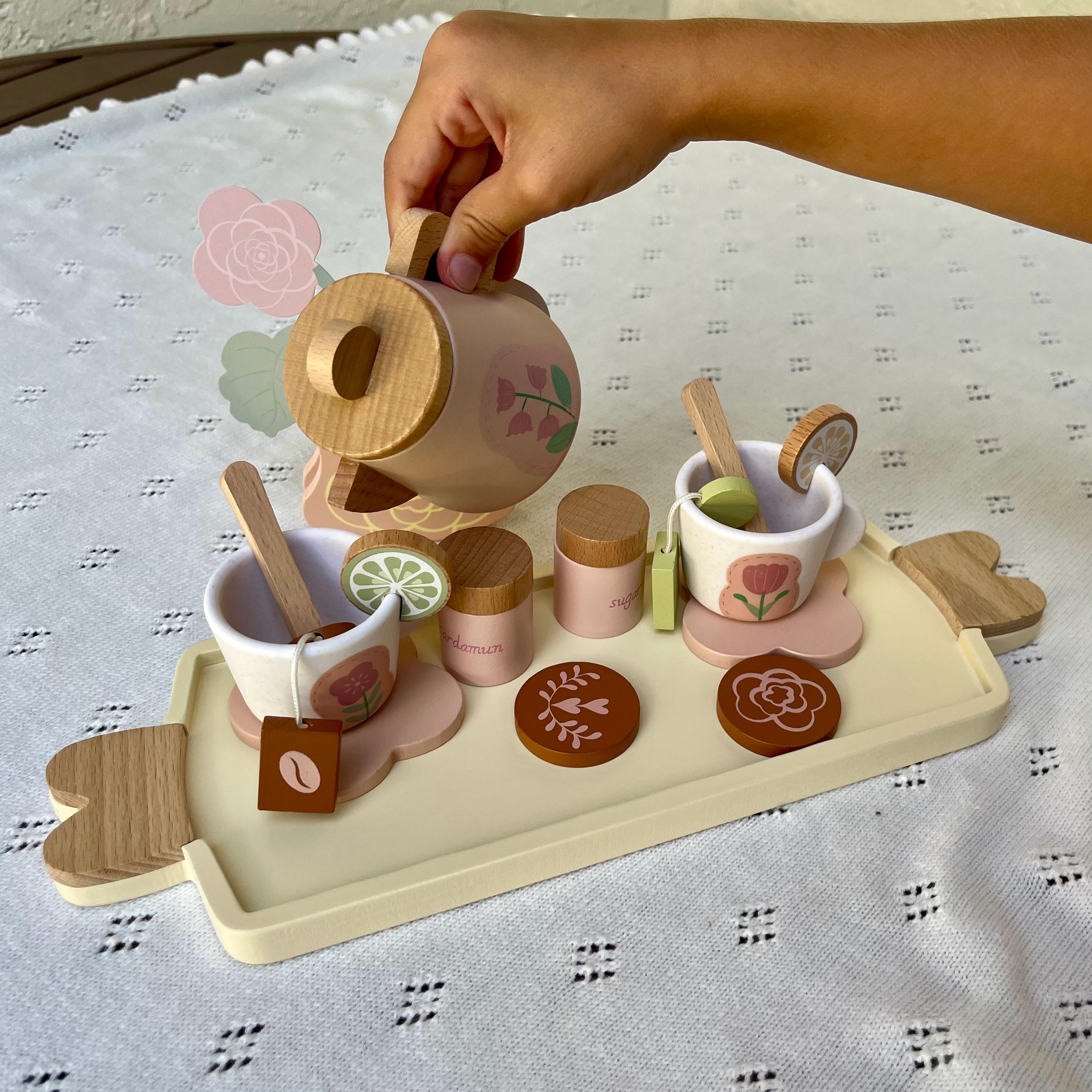 Personalized Wooden Tea Party Play Set, Custom Tea Set Toy for Birthday ...