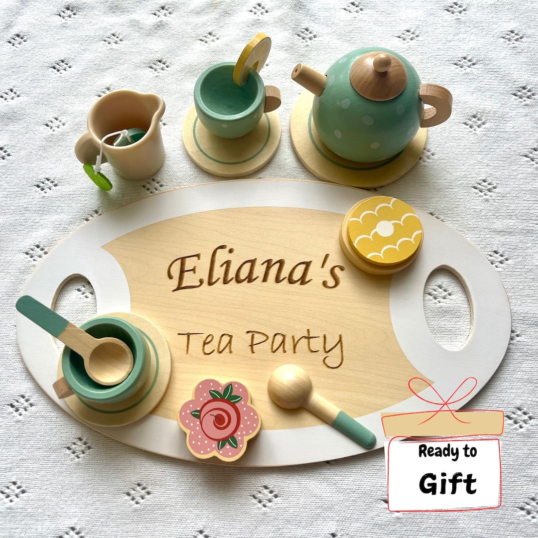 Personalized Wooden Tea Party Play Set, Custom Tea Set Toy, Gift for ...