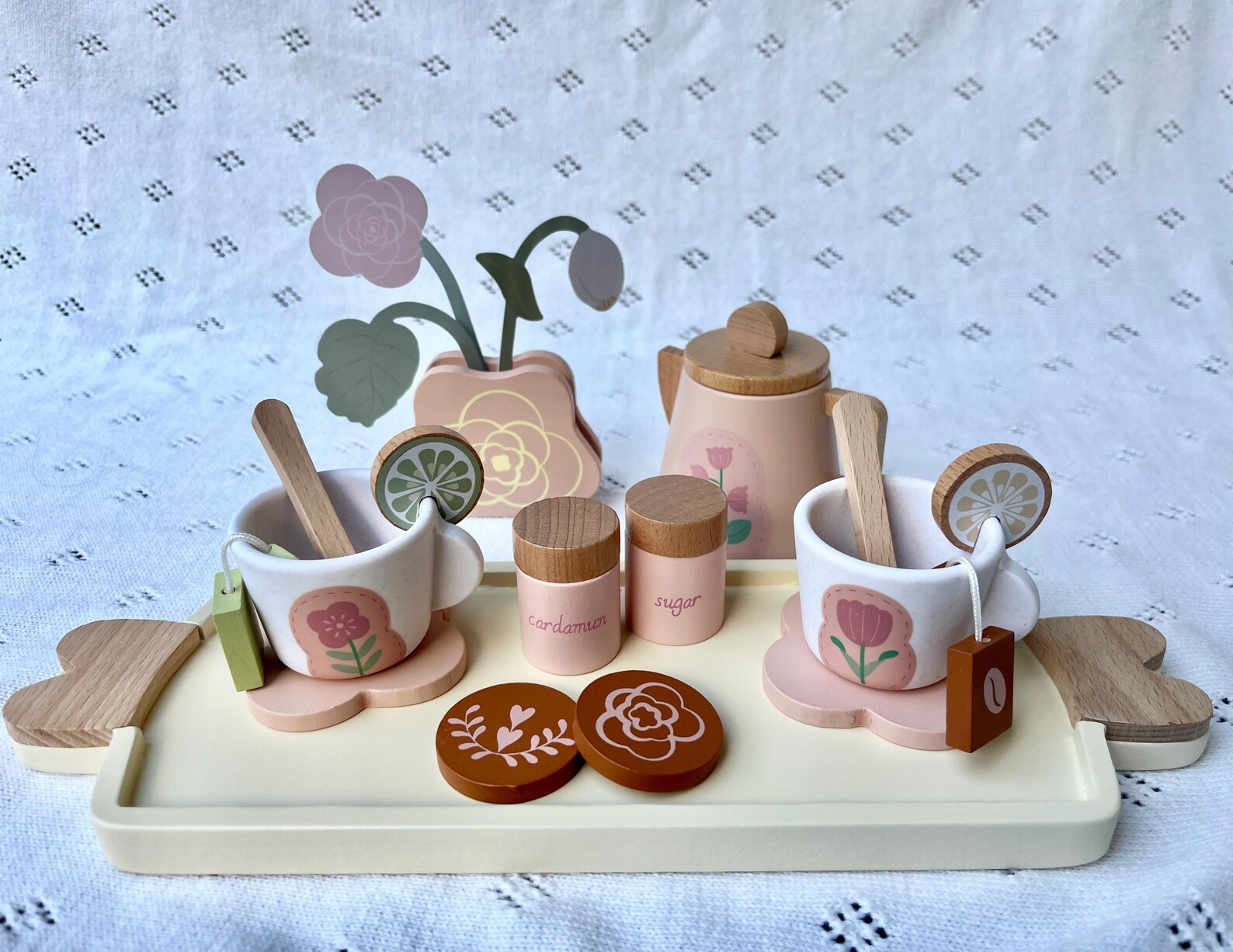 Personalized Wooden Tea Party Play Set, Custom Tea Set Toy for Toddlers ...