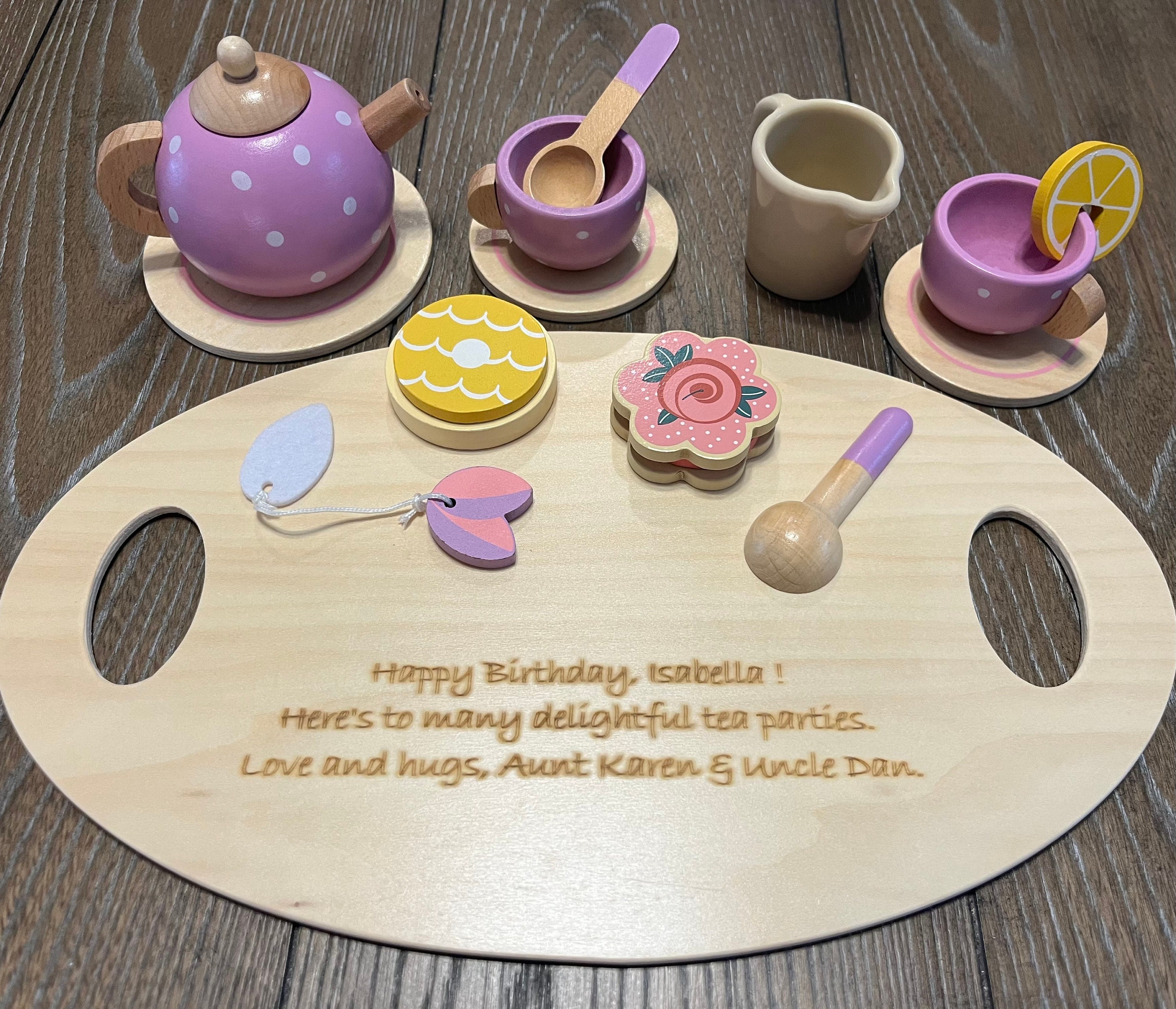 Personalized Wooden Tea Party Play Set, Custom Name Tea Set Toy, Gift ...