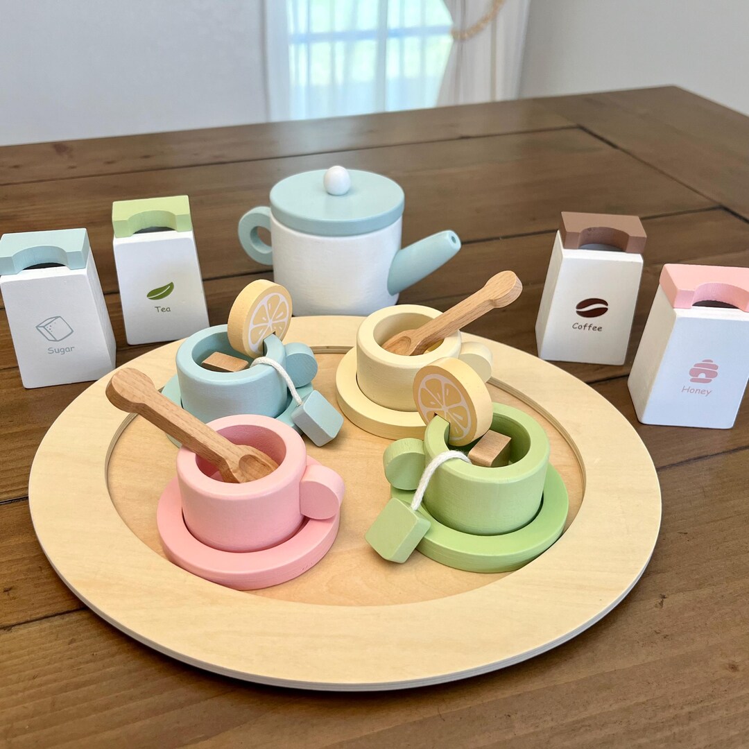 Personalized Wooden Afternoon Tea Play Set, Pretend Play, Pretend Tea ...