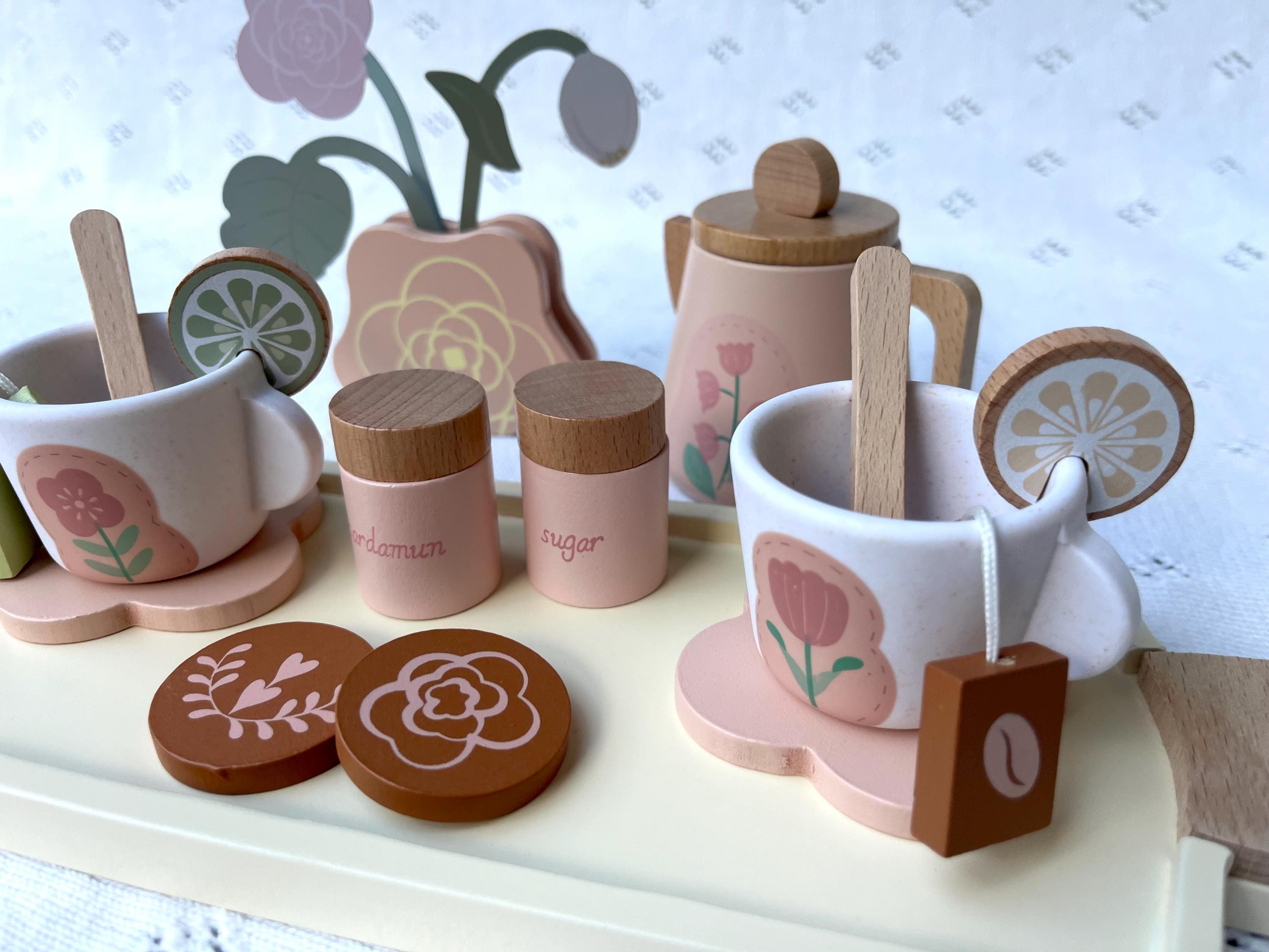 Personalized Wooden Tea Party Play Set, Custom Tea Set Toy for Toddlers ...