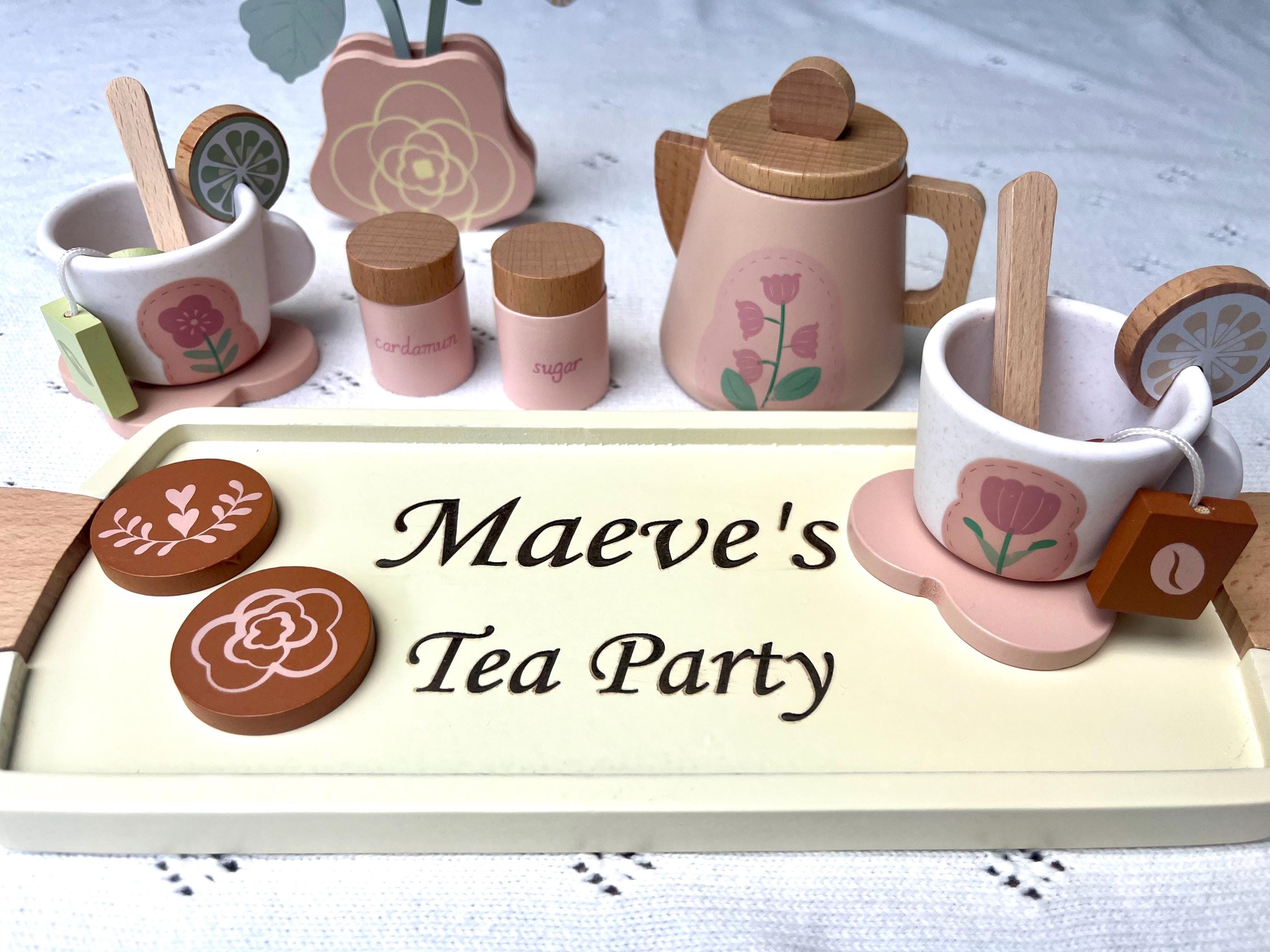 Personalized Wooden Tea Party Play Set, Custom Tea Set Toy for Toddlers ...