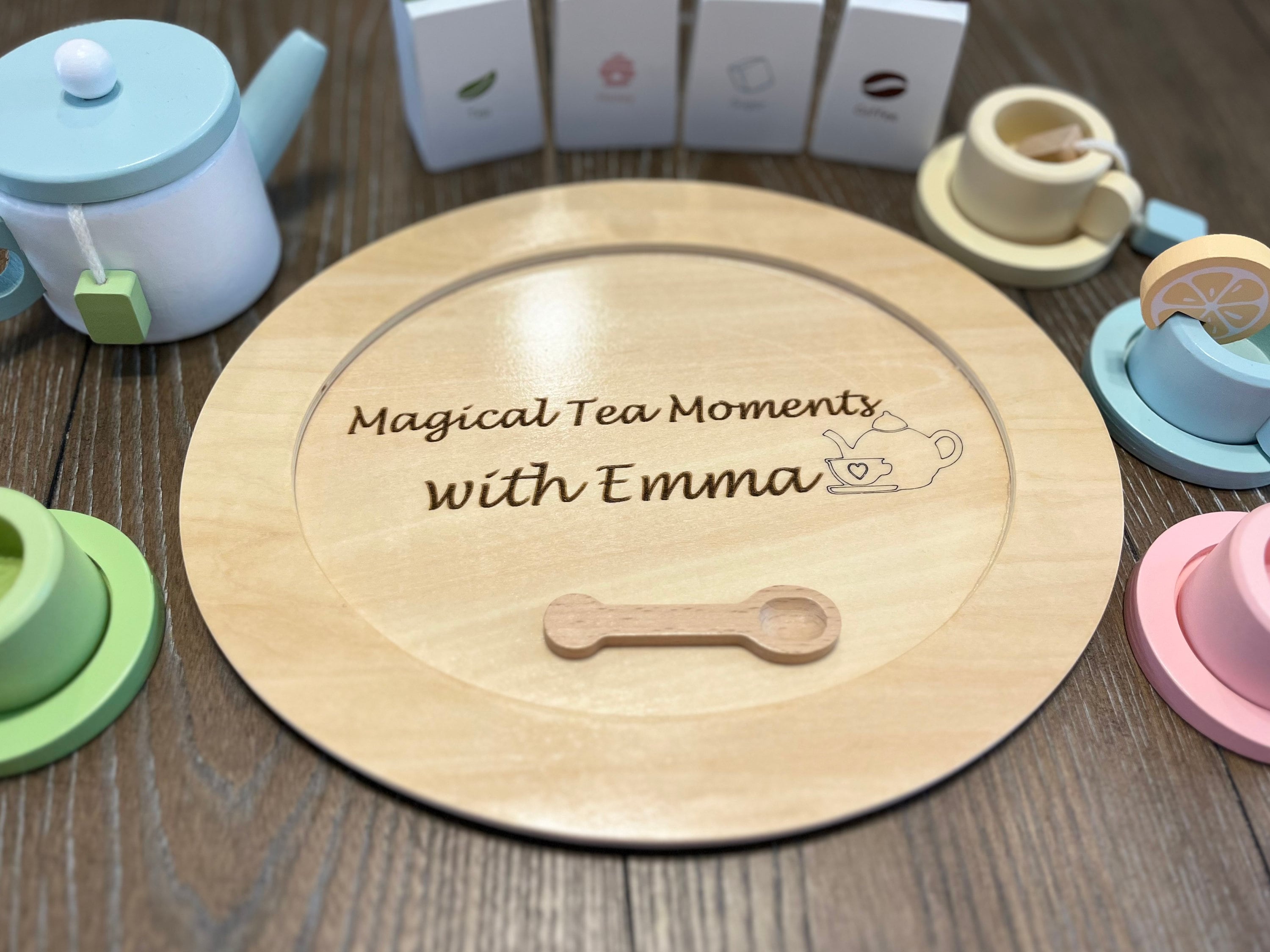 Personalized Wooden Afternoon Tea Play Set, Pretend Play, Pretend Tea ...
