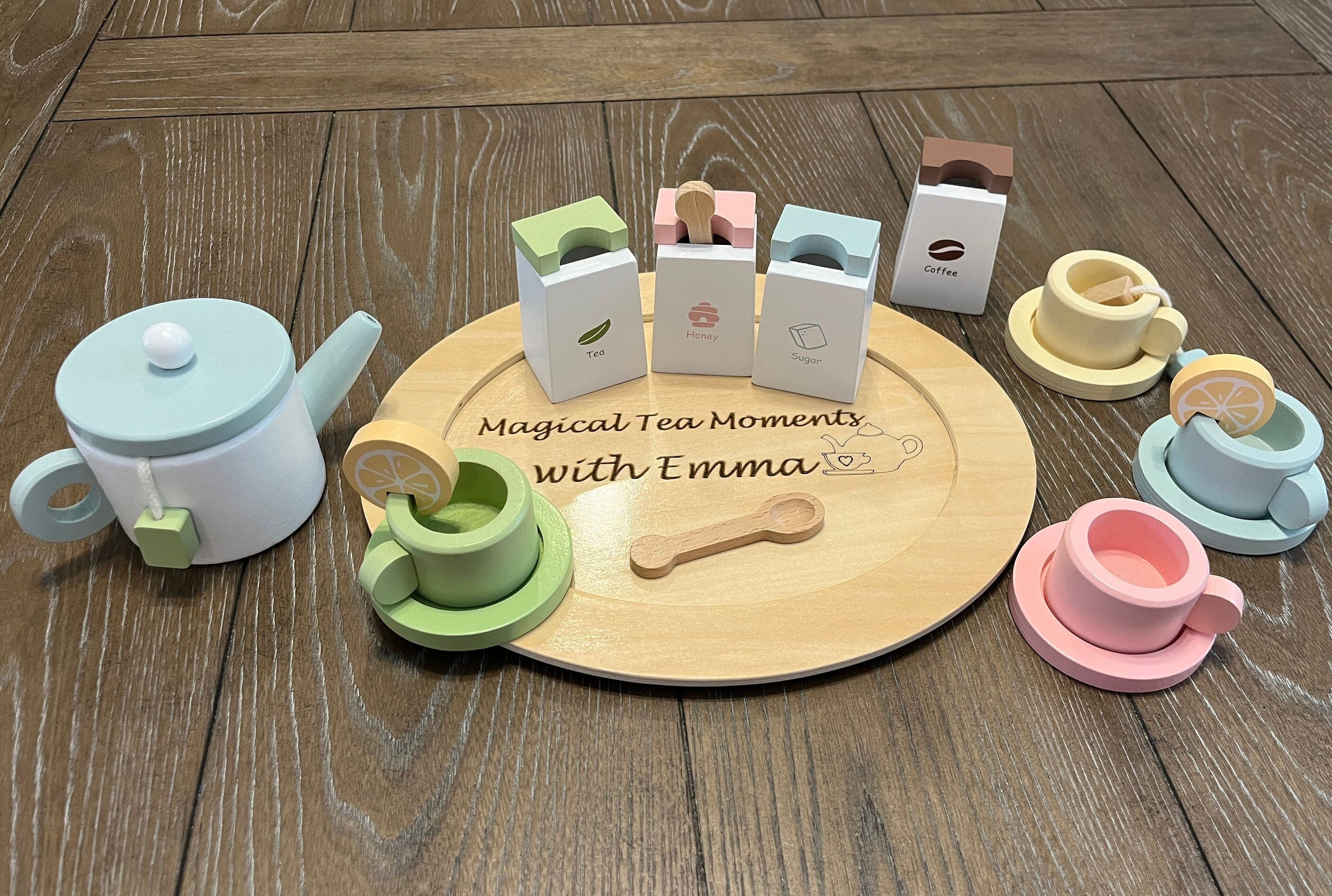 Personalized Wooden Afternoon Tea Play Set, Engraving, Pretend Tea ...
