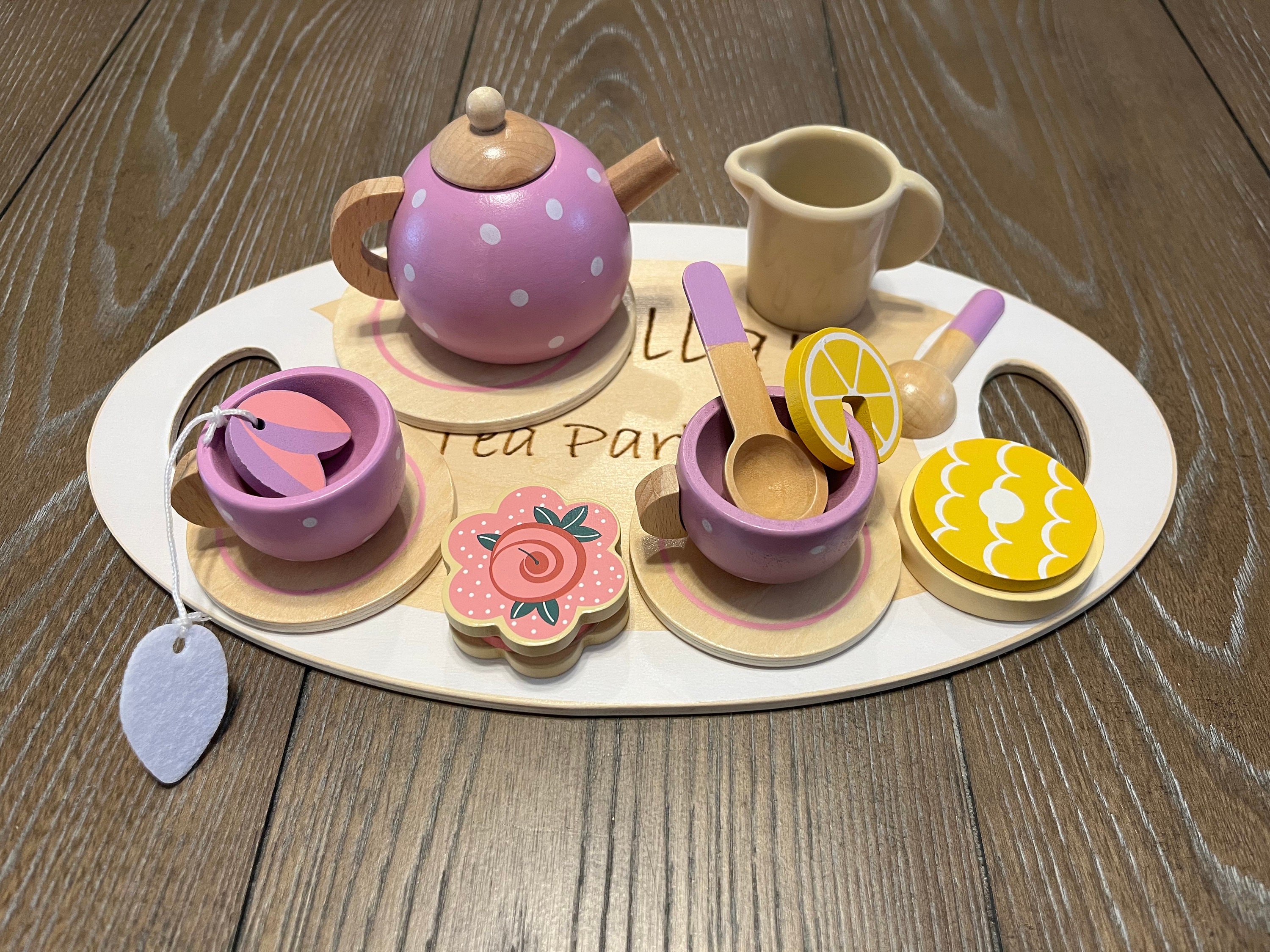 Personalized Wooden Tea Party Play Set, Custom Name Tea Set Toy, Gift ...