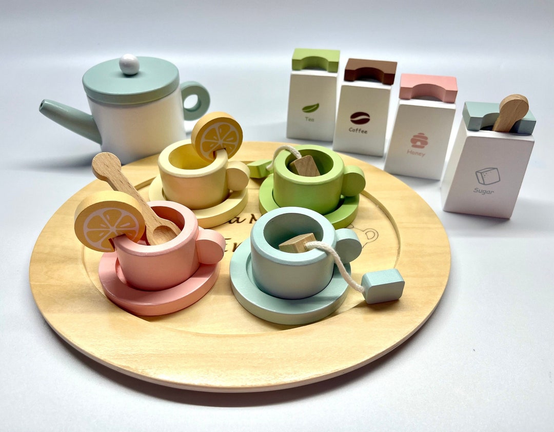 Personalized Wooden Afternoon Tea Play Set, Engraving, Pretend Tea ...