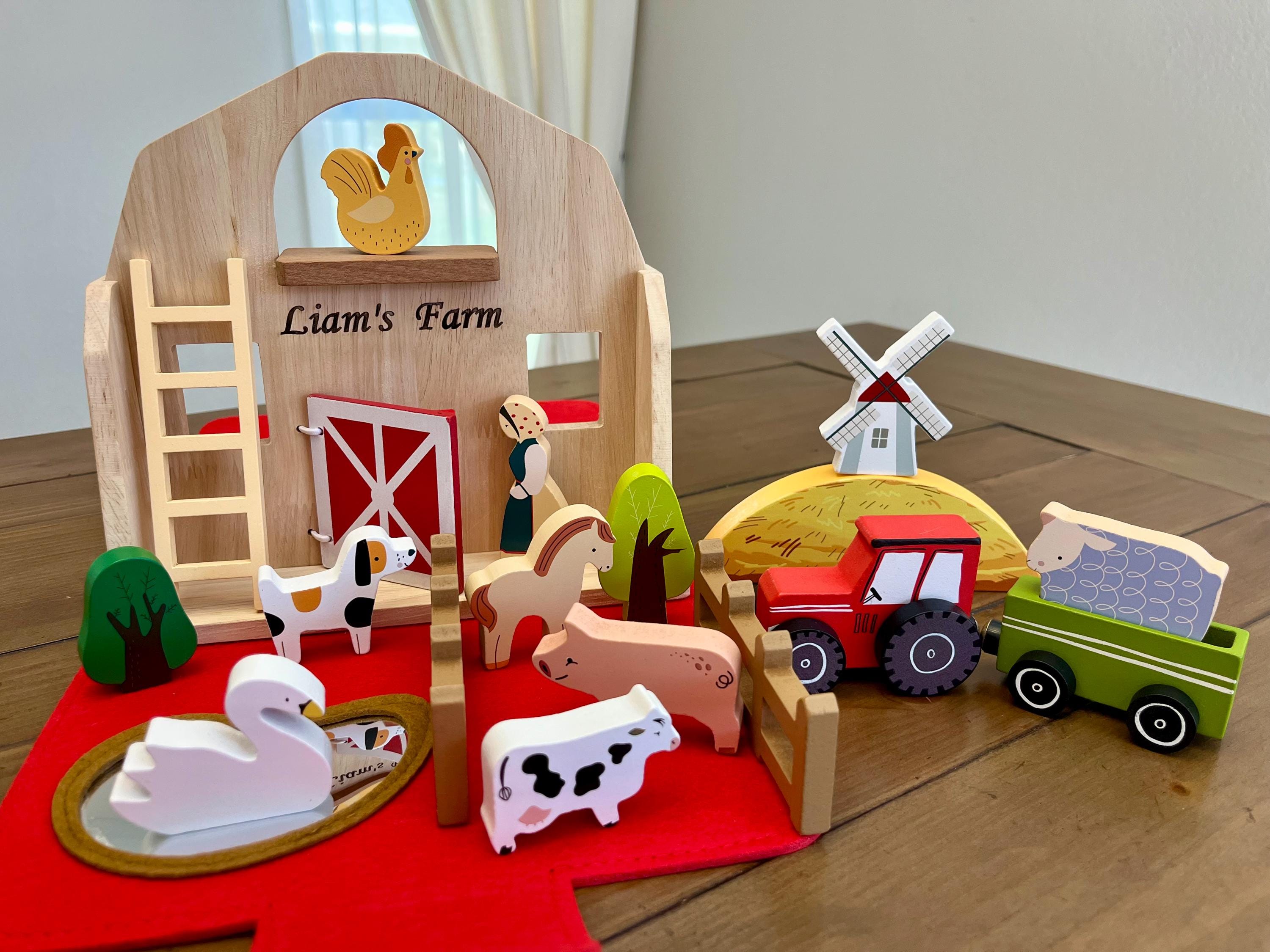 Personalized Wooden Barn Toy Bag Stacking Game Farm Toy Wooden Sorting ...