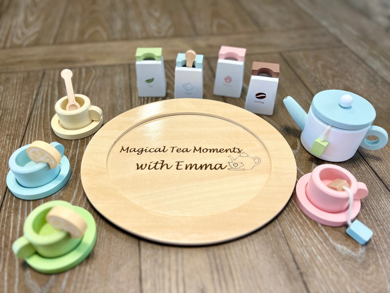 Personalized Wooden Afternoon Tea Play Set, Engraving, Pretend Tea ...
