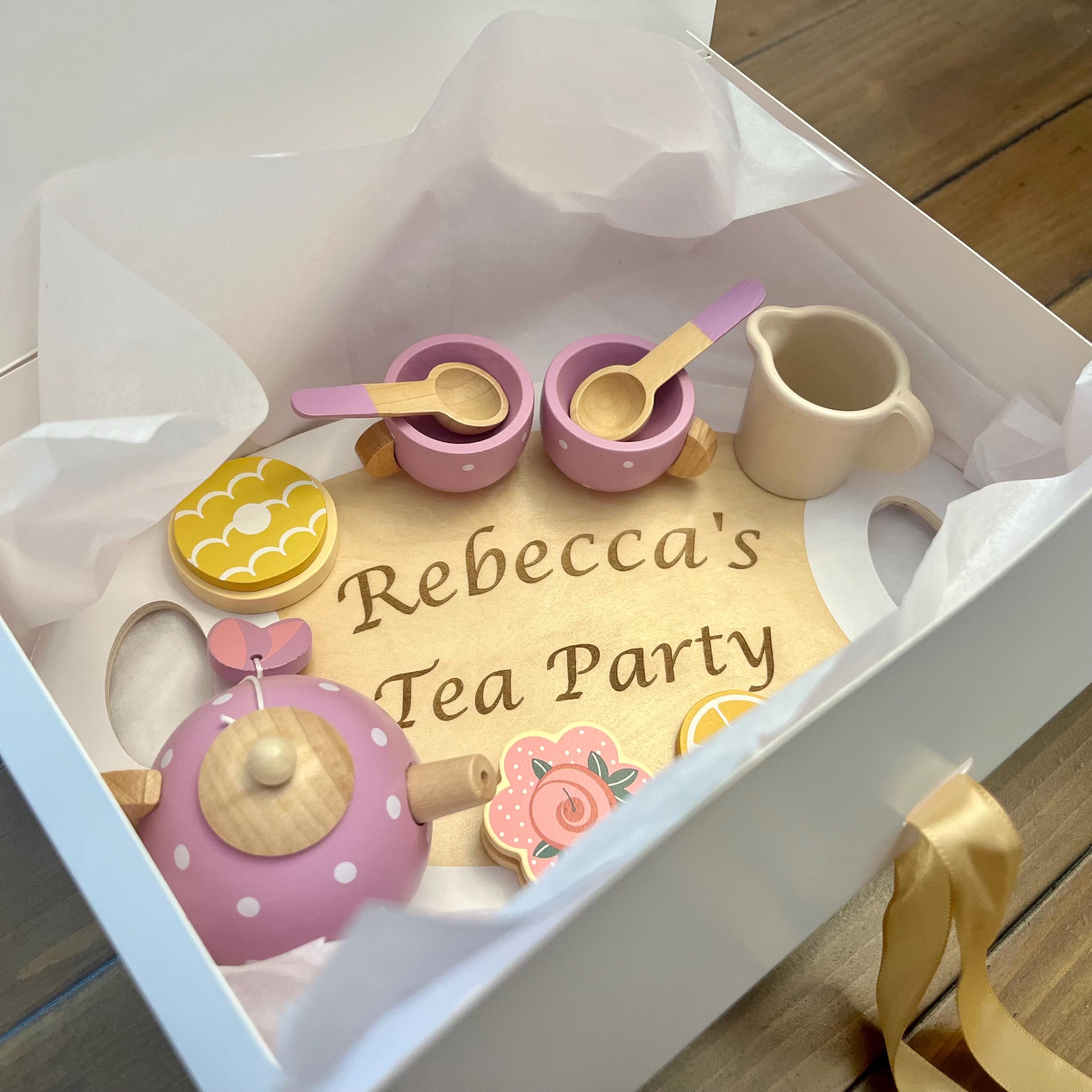 Personalized Wooden Tea Party Play Set, Custom Name Tea Set Toy, Gift ...