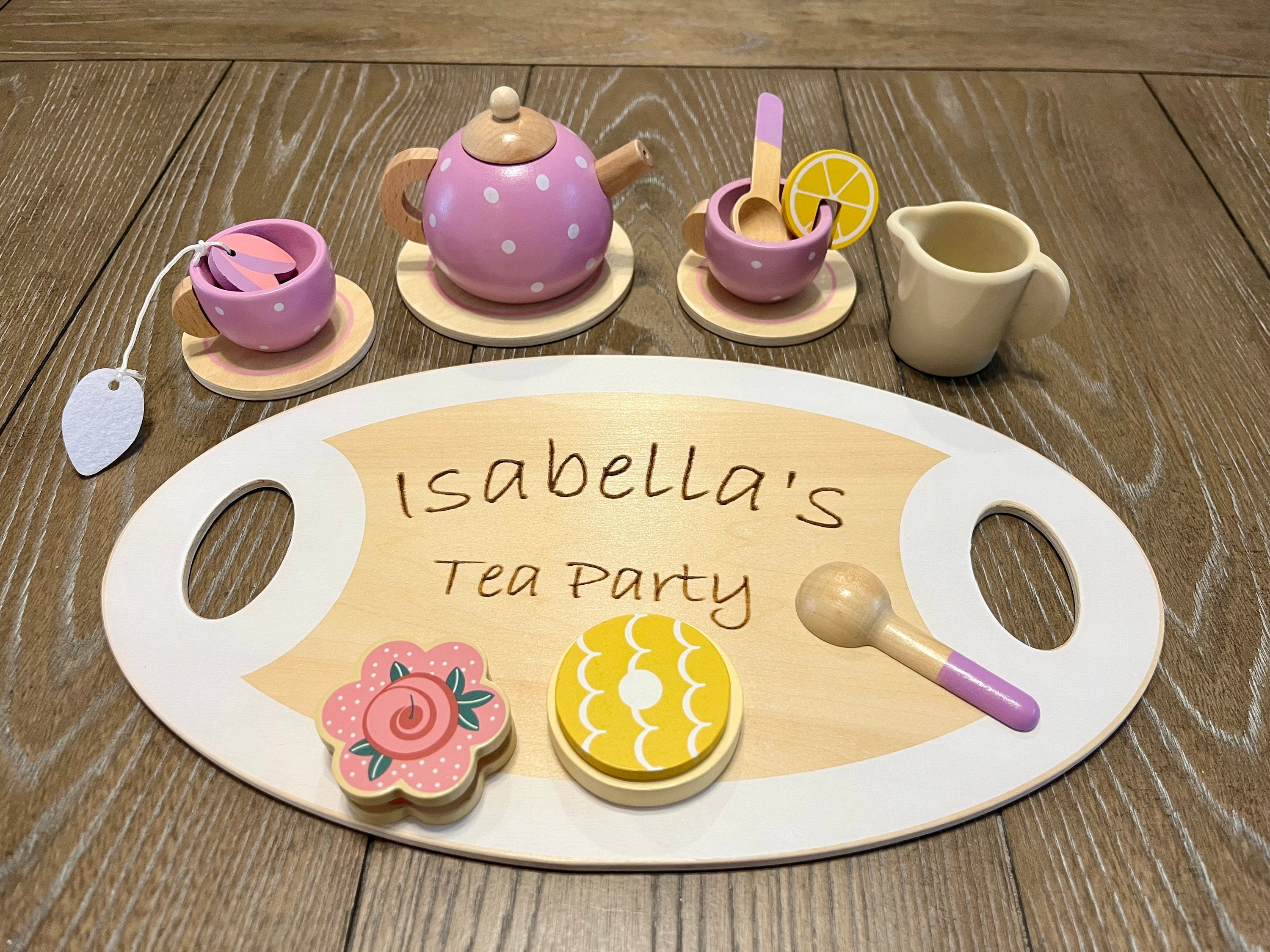 Personalized Wooden Tea Party Play Set, Custom Name Tea Set Toy, Gift ...