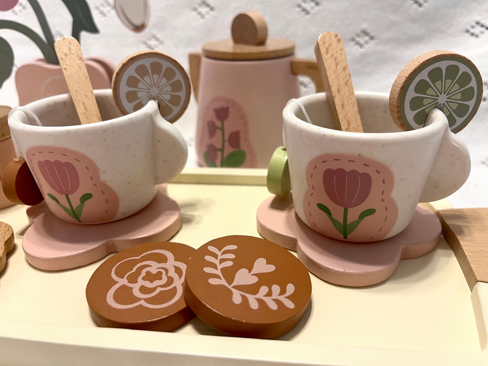 Personalized Wooden Tea Party Play Set, Custom Tea Set Toy for Toddlers ...