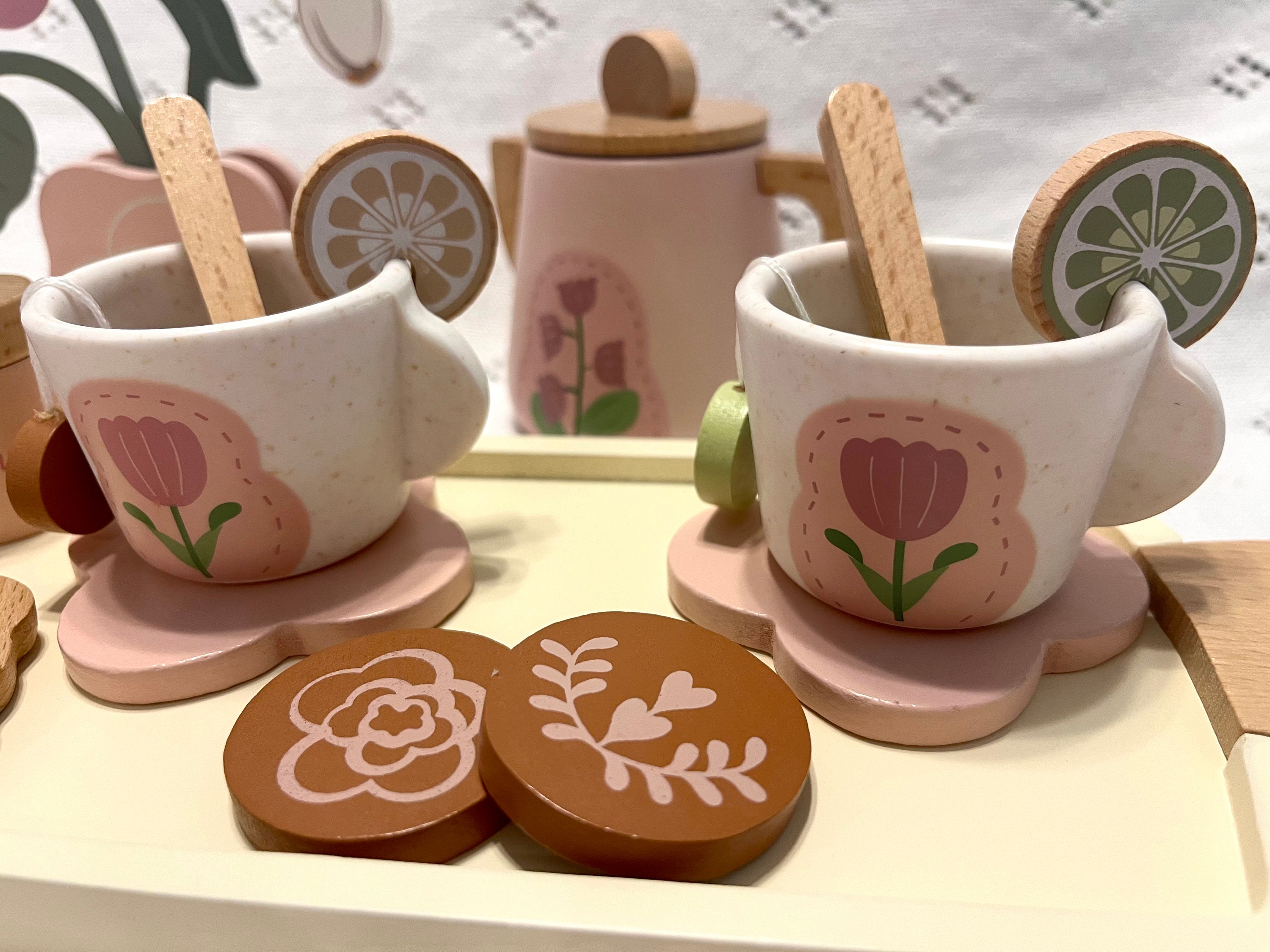 Personalized Wooden Tea Party Play Set, Custom Tea Set Toy for Toddlers ...