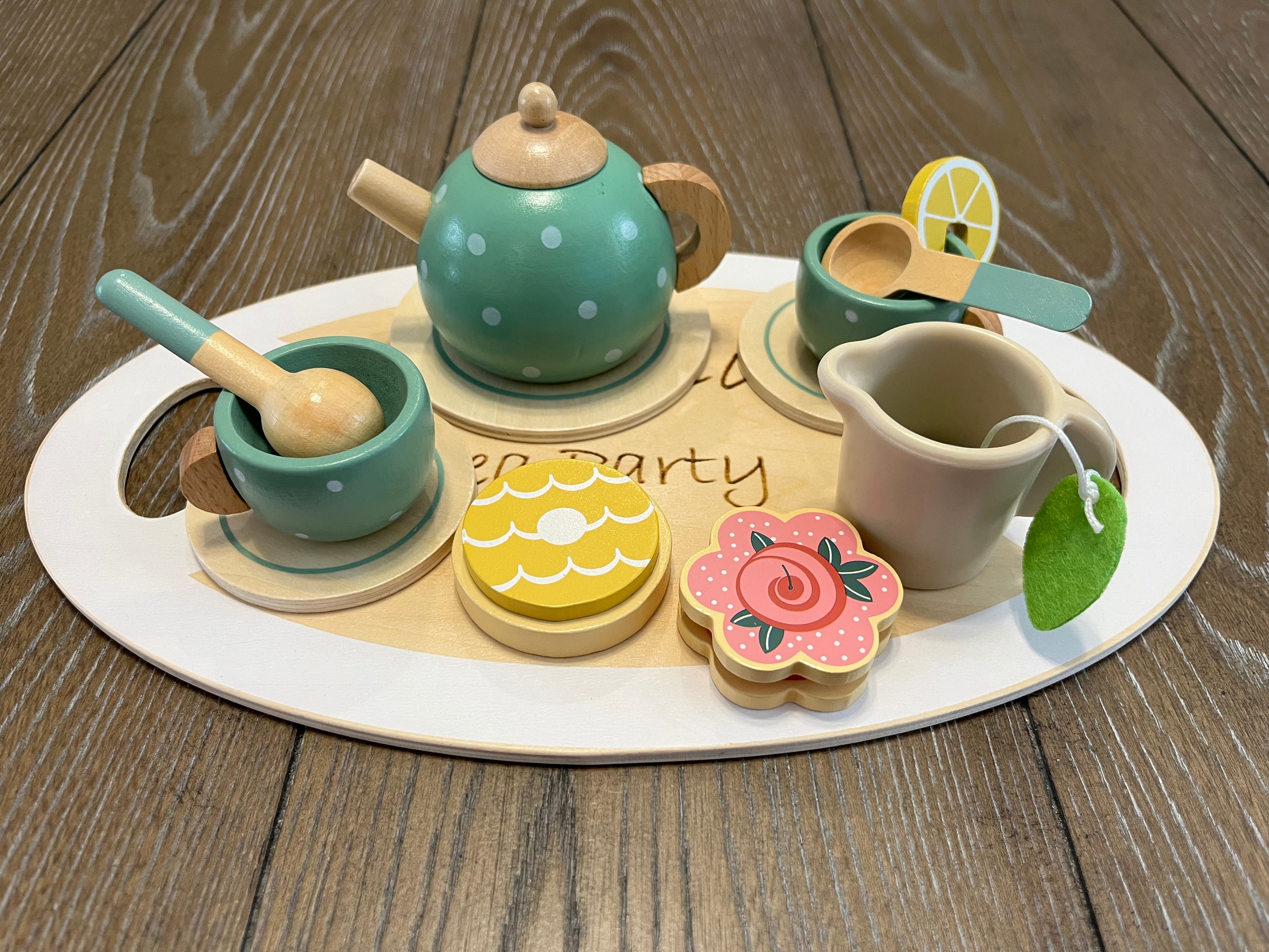Personalized Wooden Tea Party Play Set, Custom Tea Set Toy for Toddlers ...