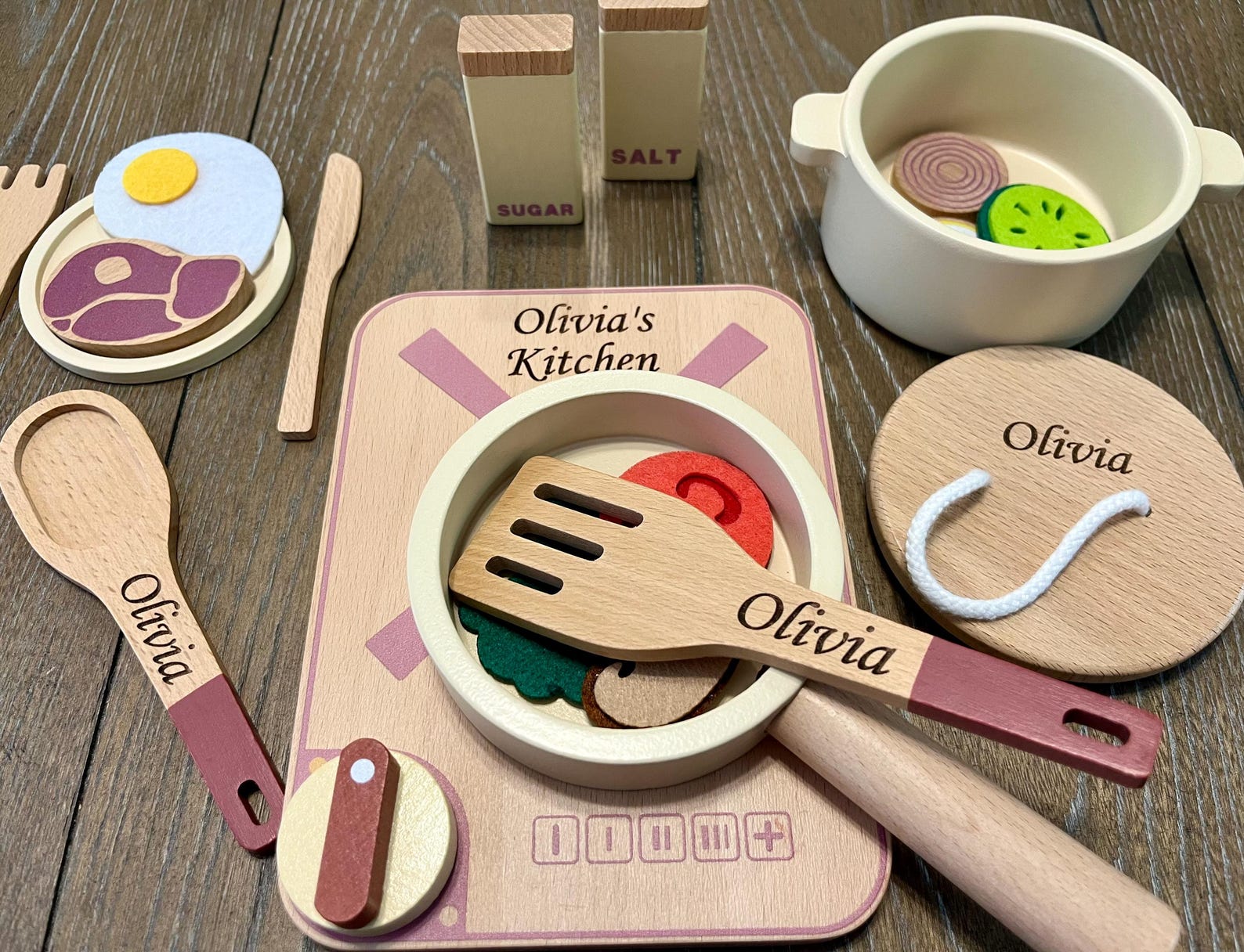 Personalized Wooden Pretend Play Kitchen Dishes Set for Kids ...