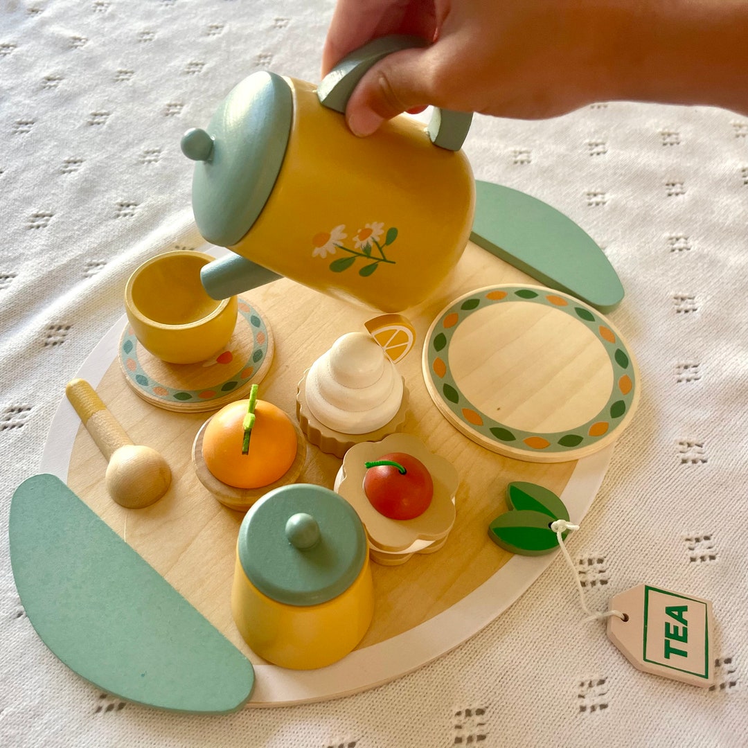 Personalized Wooden Tea Party Play Set, Custom Tea Set Toy for Toddlers ...