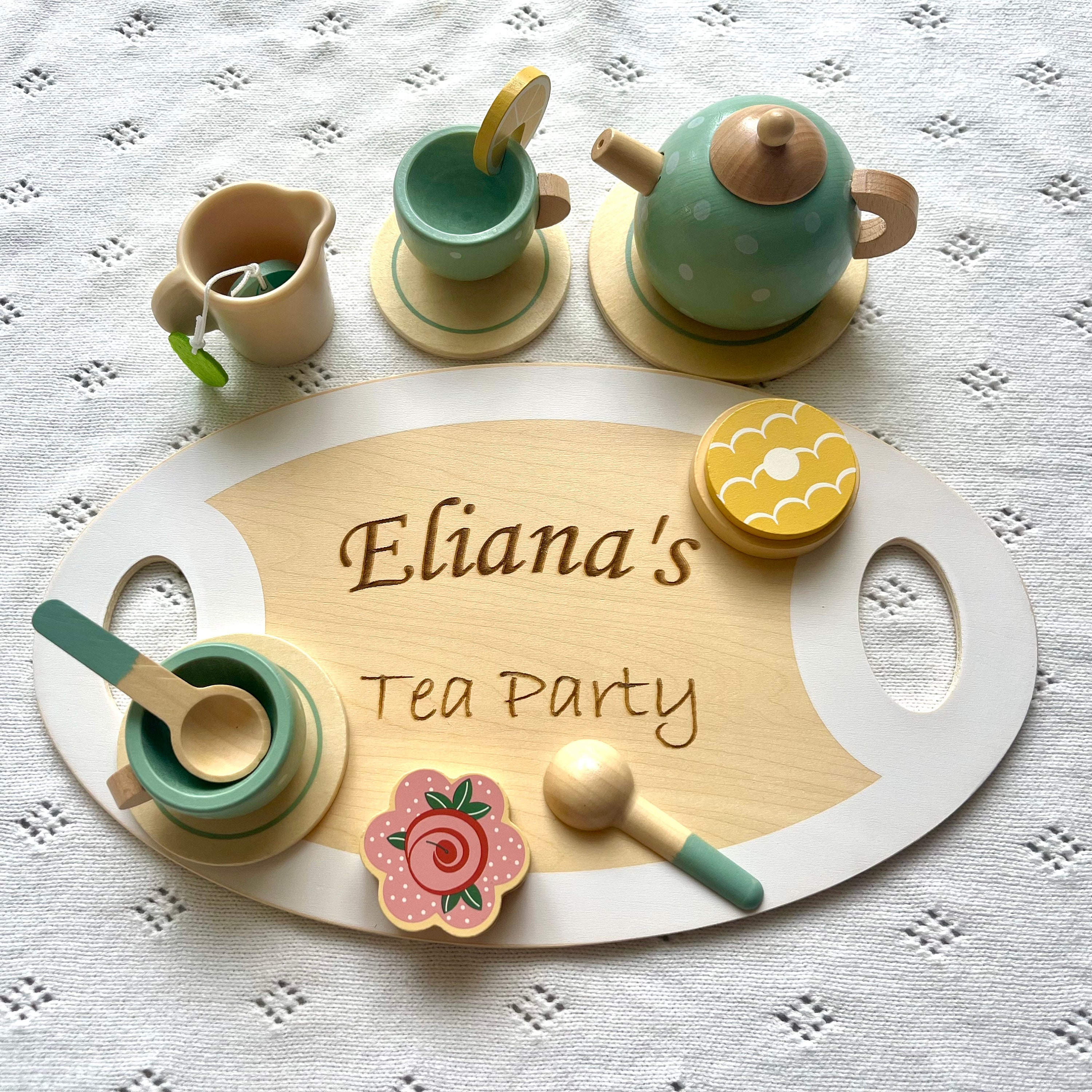 Personalized Wooden Tea Party Play Set, Custom Tea Set Toy for Toddlers ...