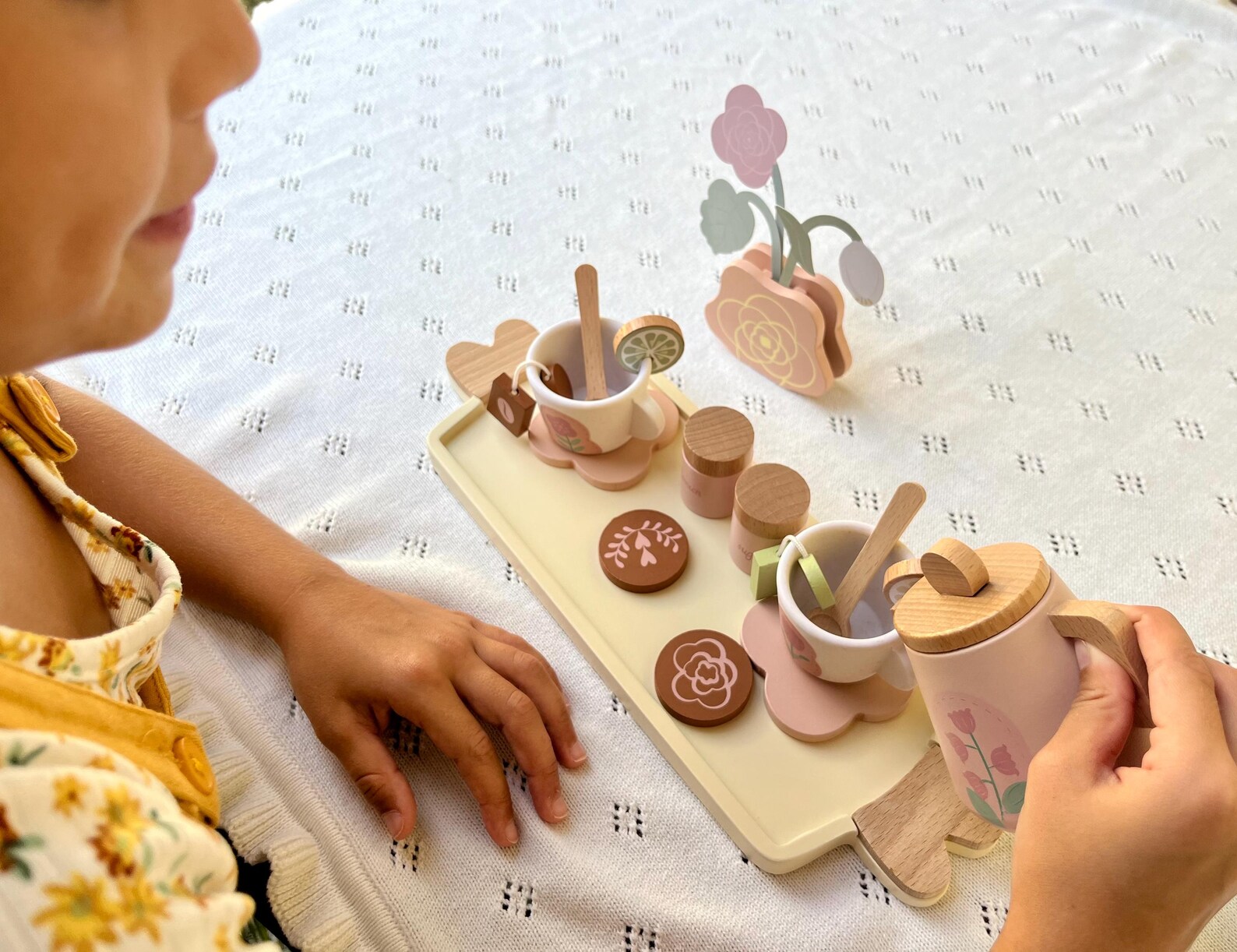 Personalized Wooden Tea Party Play Set, Custom Tea Set Toy for Toddlers ...