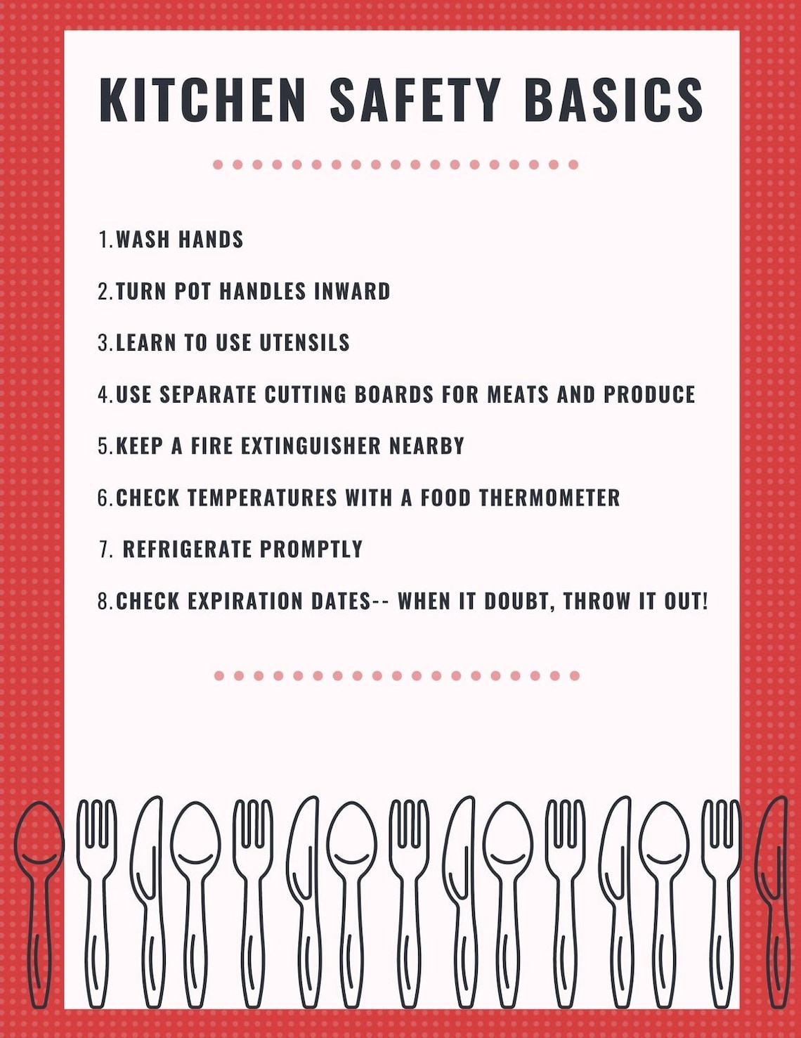 Kitchen Safety Basics, Digital Download, Kitchen Poster, Kitchen Safety ...