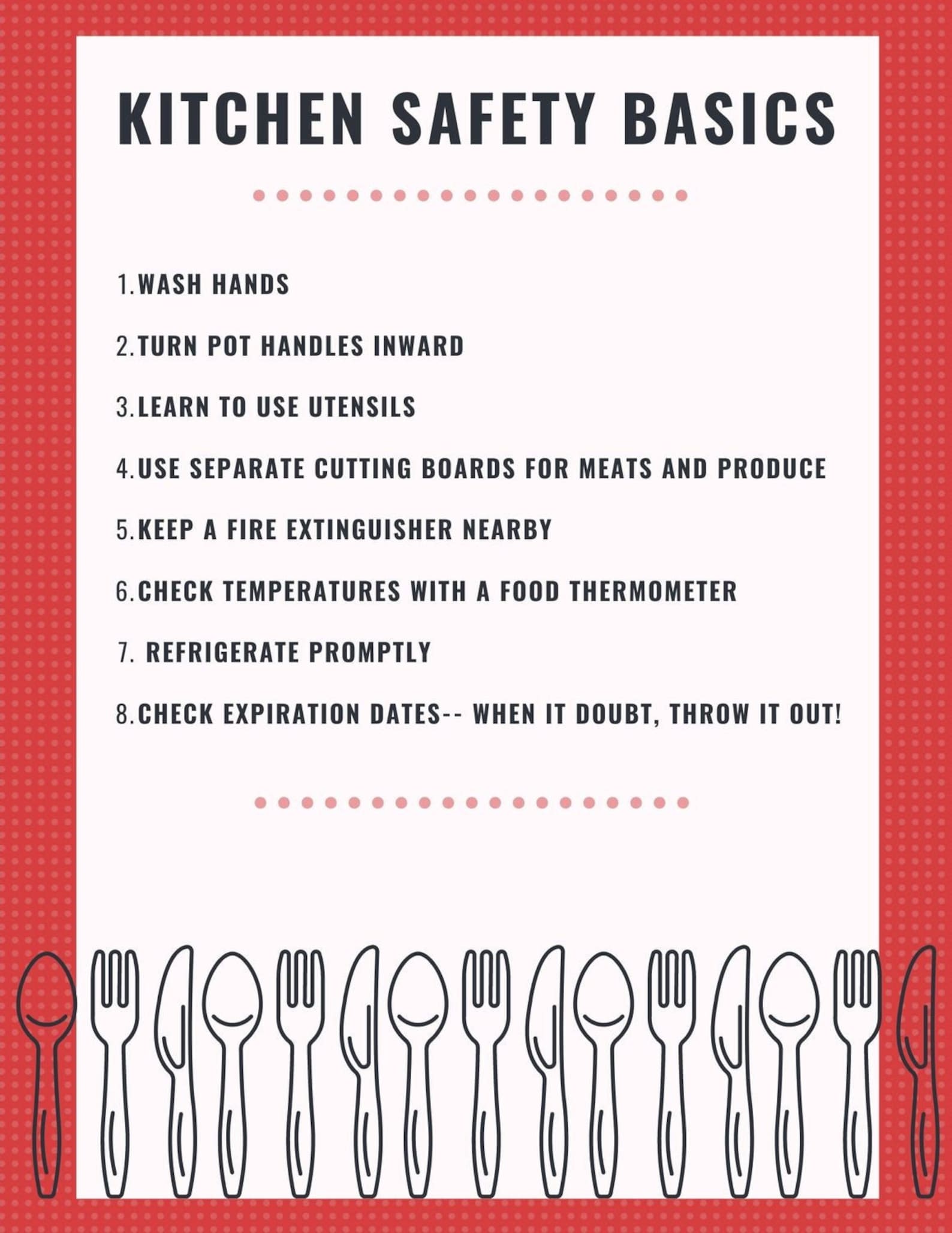 Kitchen Safety Basics, Digital Download, Kitchen Poster, Kitchen Safety ...