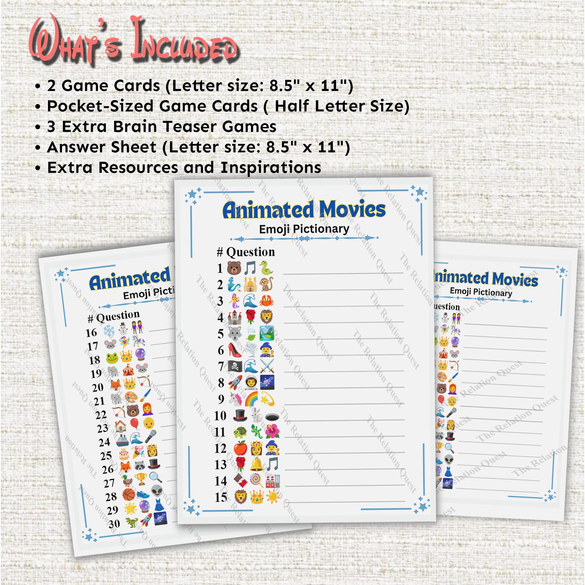 Animated Movie Game Emoji Pictionary 30 Questions & 3 Special Rounds ...