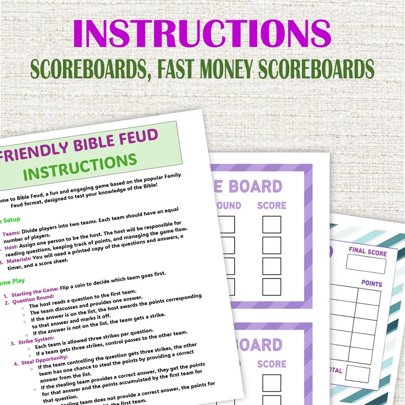 Friendly Bible Feud Game PDF Printable for Party or Bible School - 64 ...