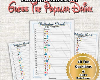 Guess the Drink Emoji Pictionary, Shower Games, Printable Party Games ...