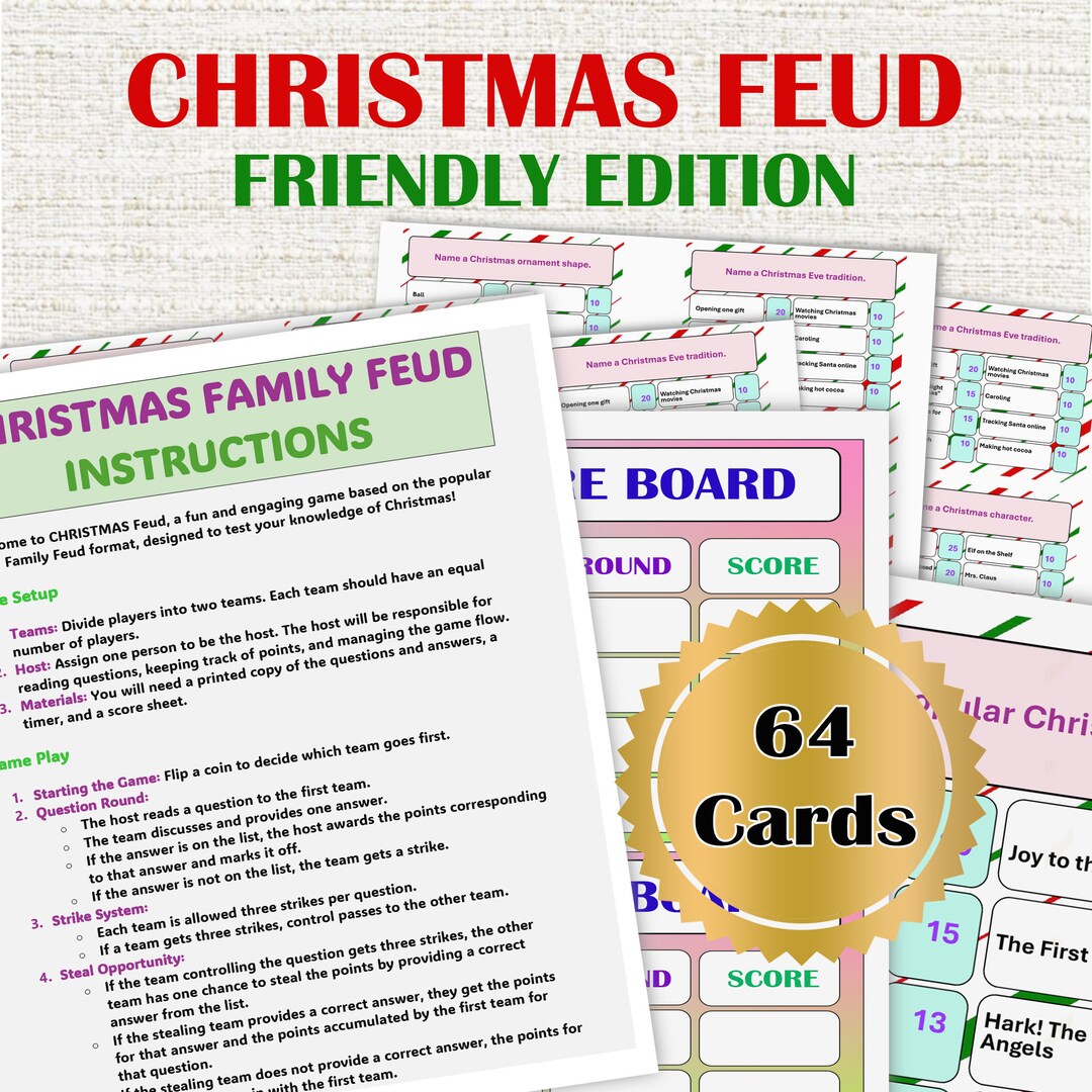 Christmas Family Feud Game PDF Printable for Party or Reunion - 64 ...