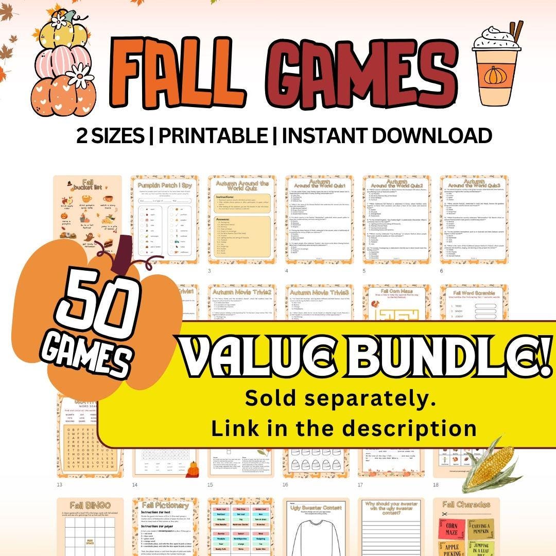 Value Fall/autumn Printable Game Bundle 50 Games –instant Download#1 - Etsy