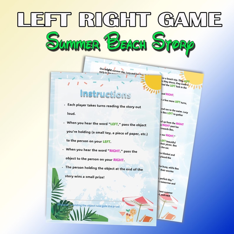 Summer Beach Adventure Left Right Story Game (printable PDF) - Etsy