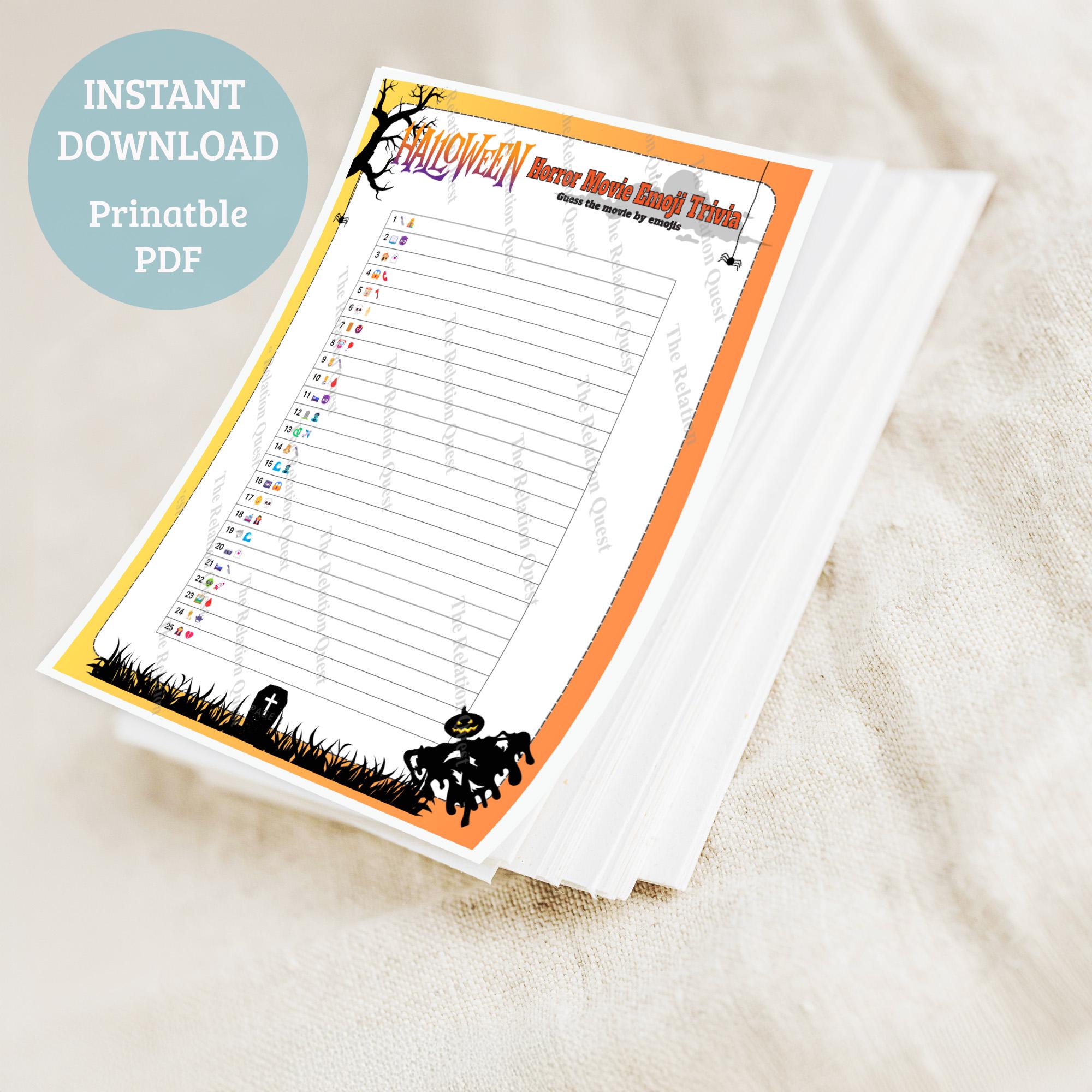 Guess the Movie Game Emoji Pictionary Horror Movie Edition - 50 ...