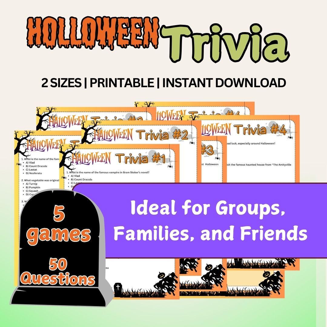 Halloween Trivia Printable, Family Game Night, Halloween Activity Party ...