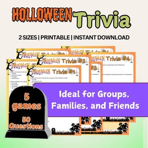 Halloween Trivia Printable, Family Game Night, Halloween Activity Party ...