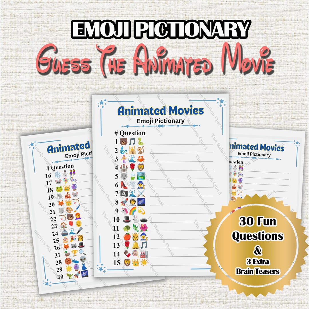 Animated Movie Game Emoji Pictionary 30 Questions & 3 Special Rounds ...