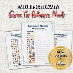 Animated Movie Game Emoji Pictionary 30 Questions & 3 Special Rounds ...