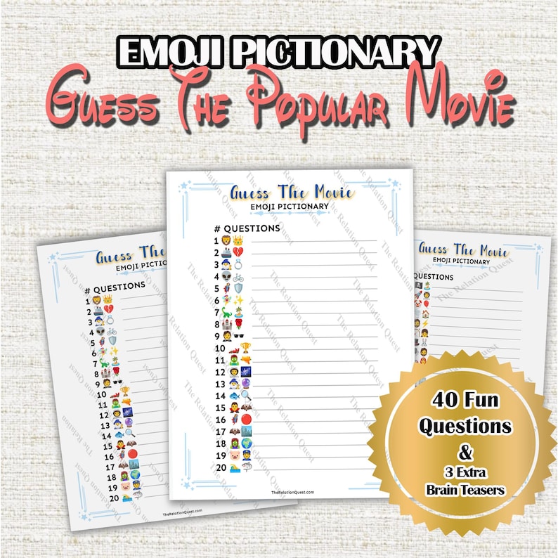 Guess the Movie Game Emoji Pictionary Popular Movie Edition - 40 ...