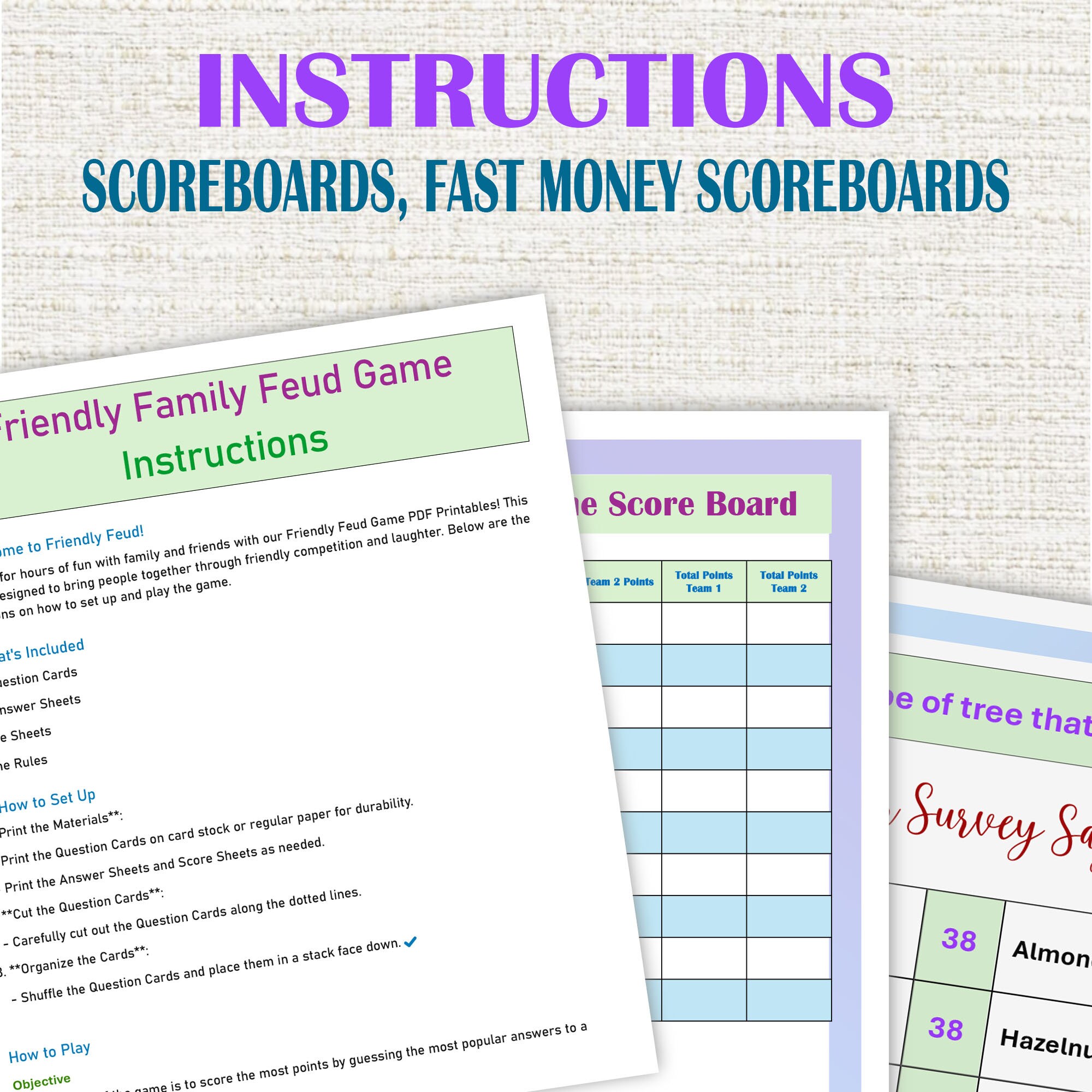 Friendly Family Feud Game PDF Printable for Party or Reunion - 100 ...