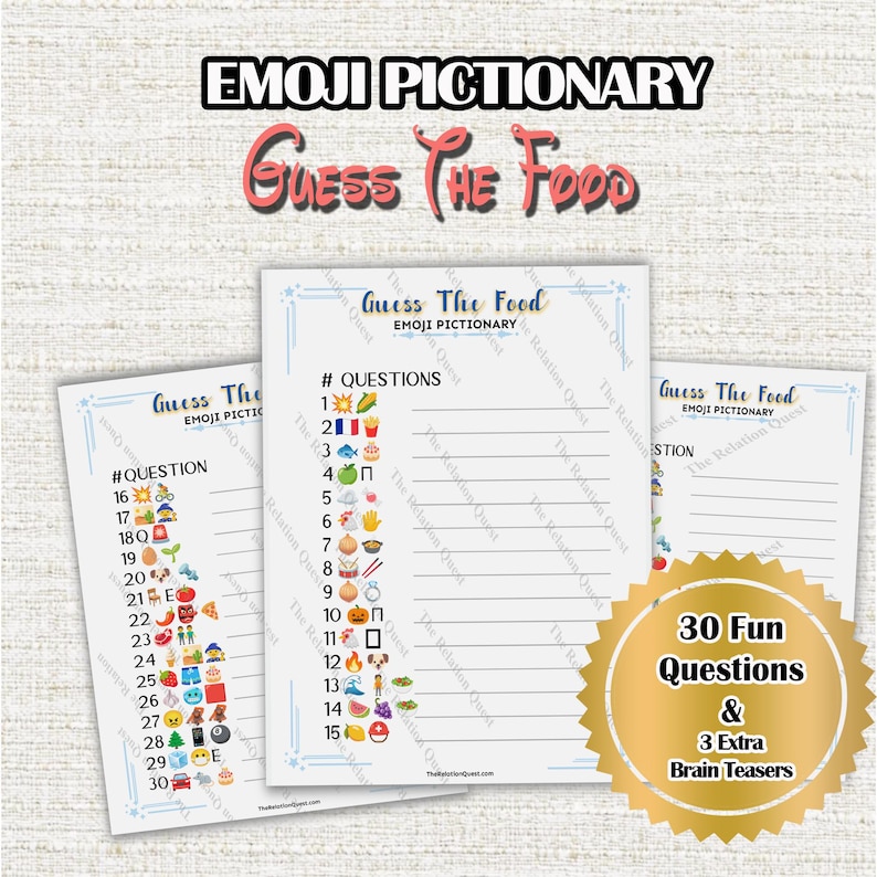 Guess the Food Game Emoji Pictionary 30 Questions & 3 Special Rounds ...