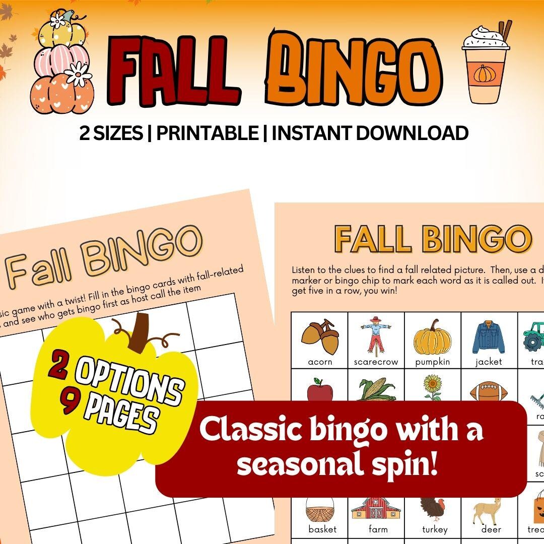Fall Party Game, Autumn Printable Bingo –instant Download #1 - Etsy
