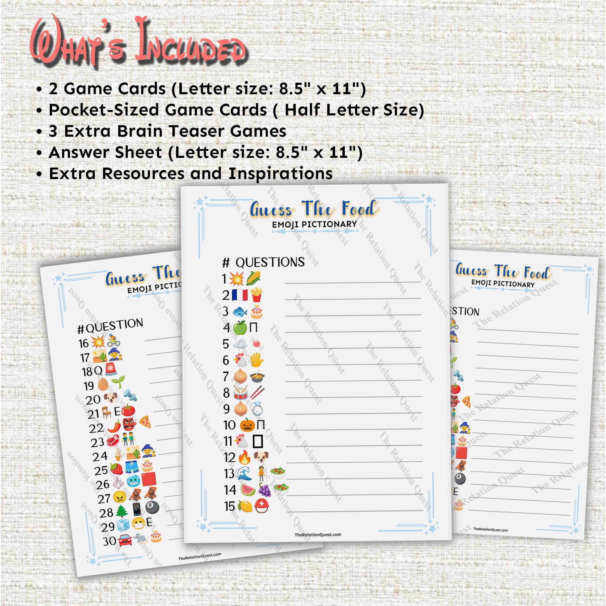 Guess the Food Game Emoji Pictionary 30 Questions & 3 Special Rounds ...