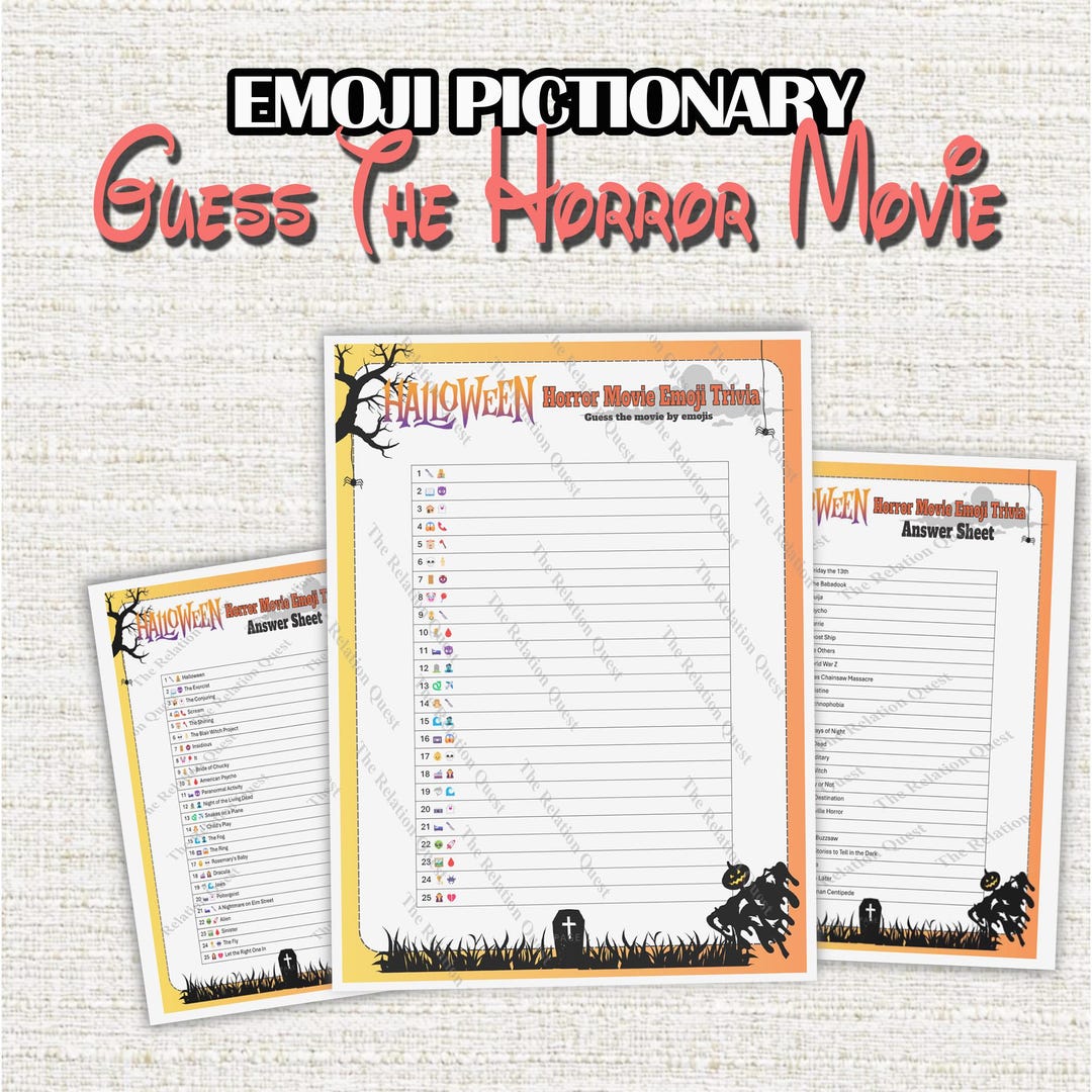 Guess the Movie Game Emoji Pictionary Horror Movie Edition - 50 ...