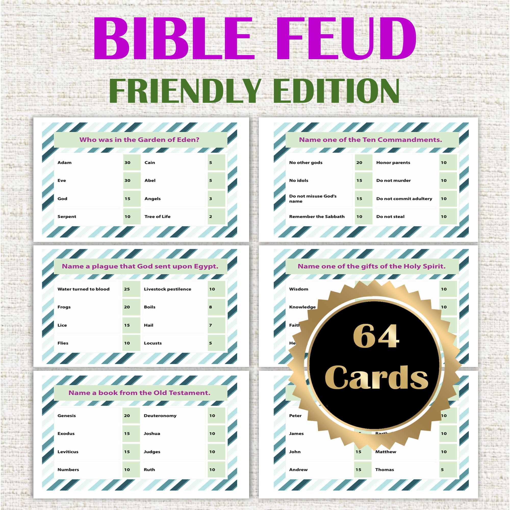 Friendly Bible Feud Game PDF Printable for Party or Bible School - 64 ...