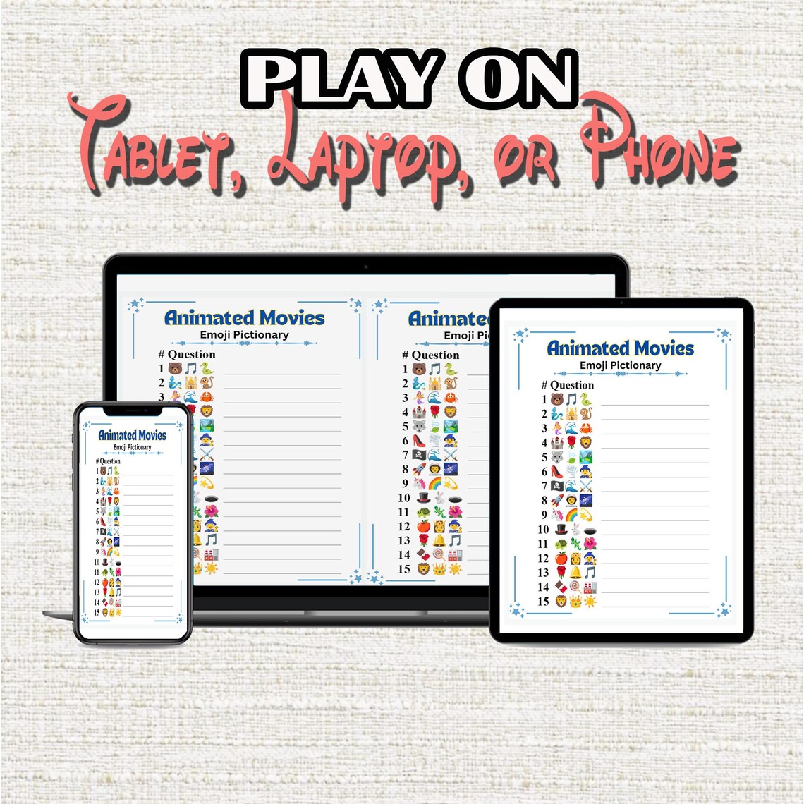 Animated Movie Game Emoji Pictionary 30 Questions & 3 Special Rounds ...