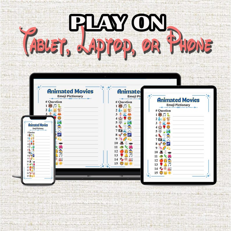 Animated Movie Game Emoji Pictionary 30 Questions & 3 Special Rounds ...