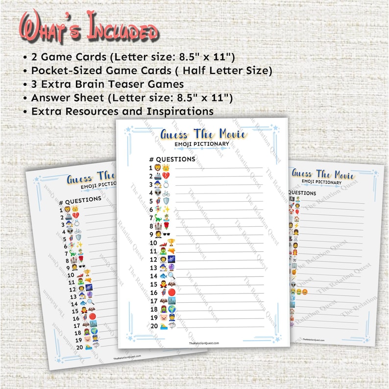 Emoji Movie Pictionary Game – 40 Questions & 3 Rounds (printable PDF ...