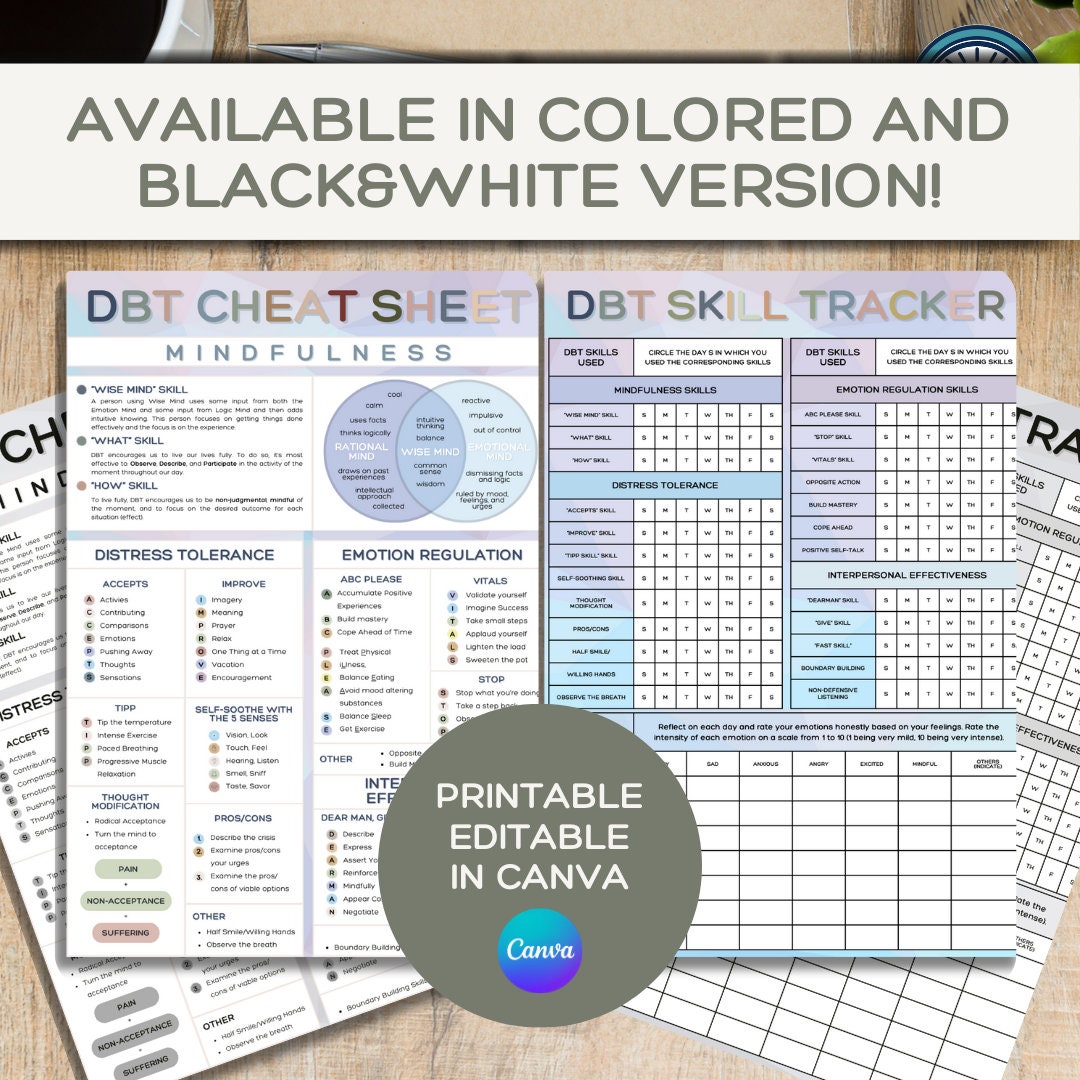 DBT Skills Tracker & Cheat Sheet With Emotion Tracker Dialectical ...
