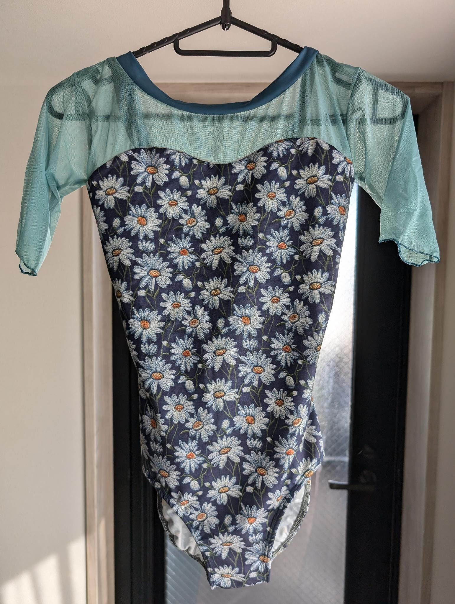 DAISY DENIM Ballet Leotard Blue Mesh Sleeves - Size S - Etsy