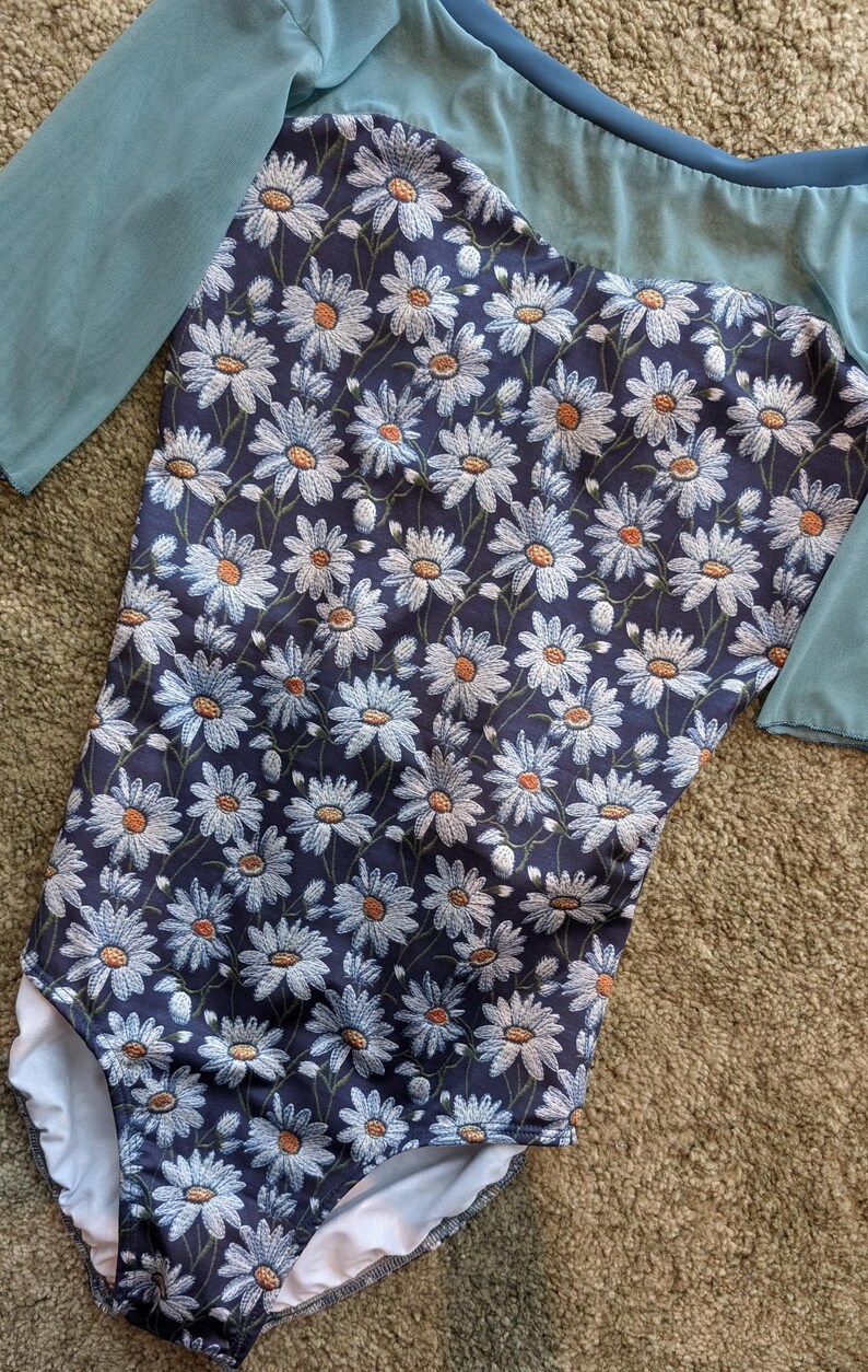 DAISY DENIM Ballet Leotard Blue Mesh Sleeves - Size S - Etsy